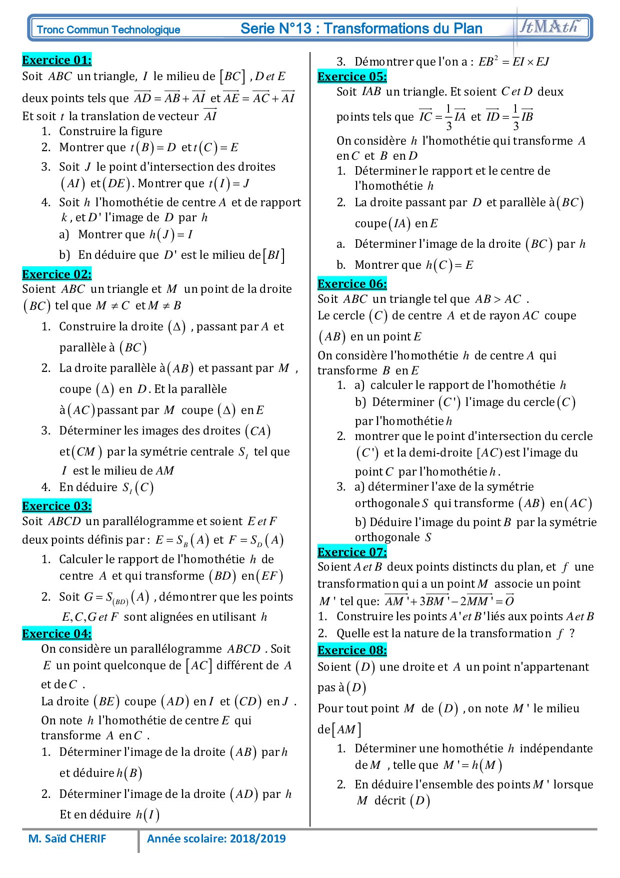 Transformations du plan - Exercices non corrigés 6 - AlloSchool