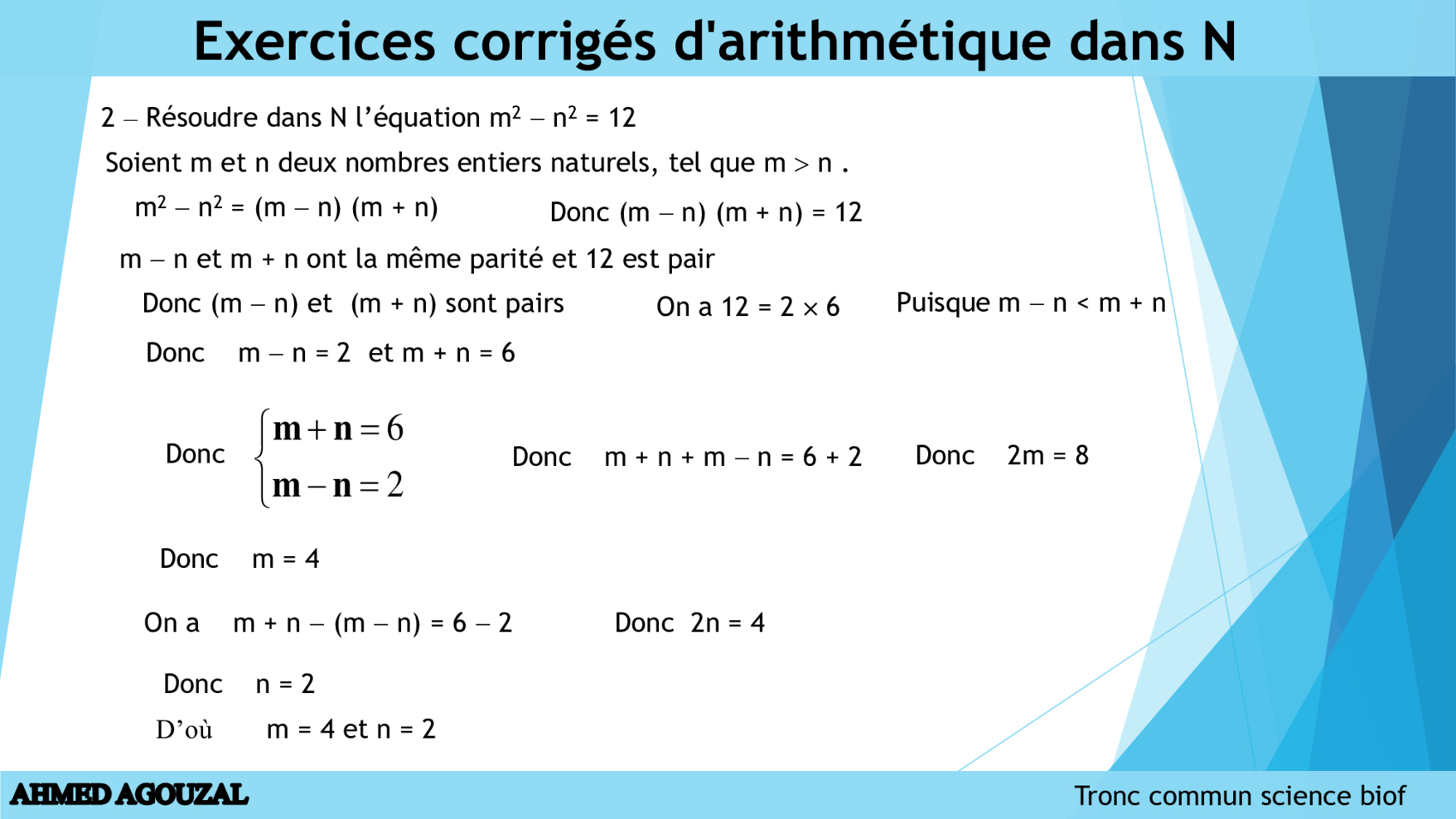 Arithmétique dans IN - Exercices corrigés 1 - AlloSchool