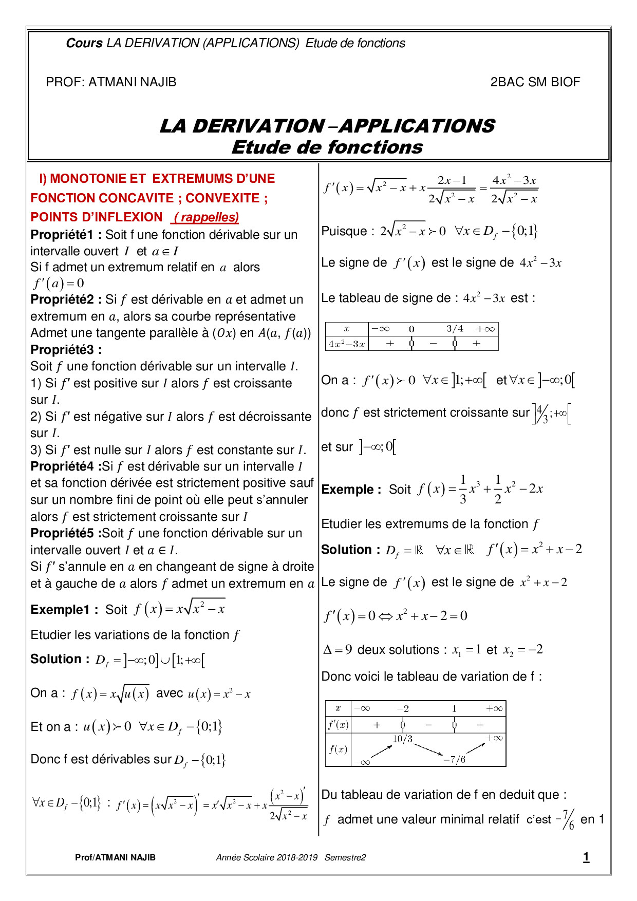 Dérivation et étude des fonctions - Cours et exercices corrigés - AlloSchool