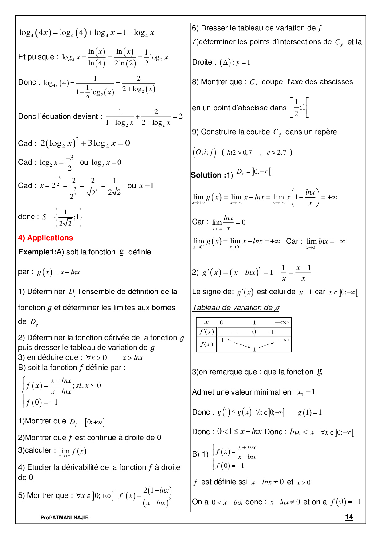 Fonctions logarithmiques - Cours et exercices corrigés - AlloSchool