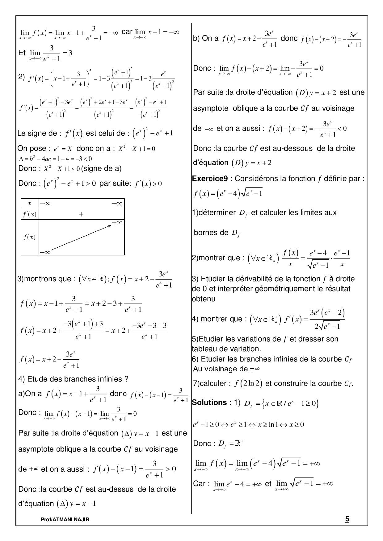Fonctions exponentielles - Corrigé série d'exercices 1 - AlloSchool