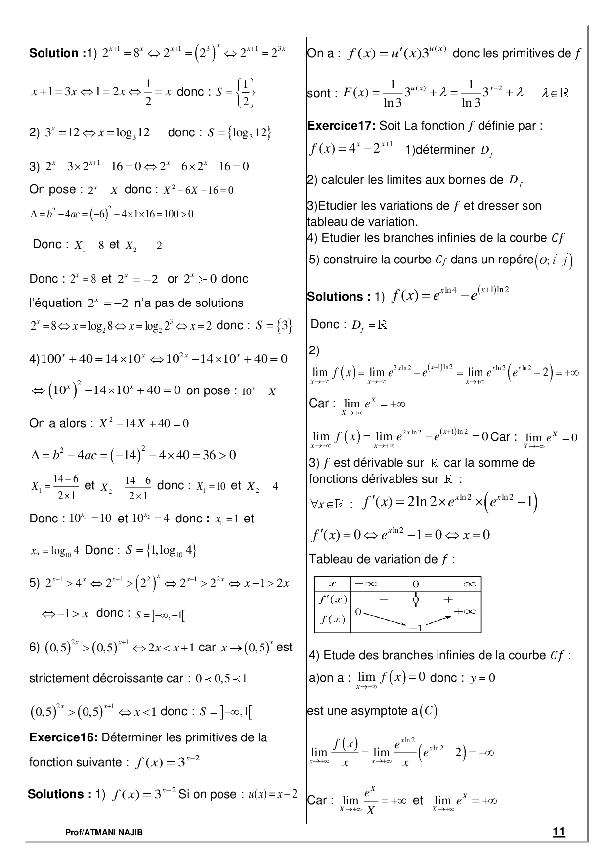 Fonctions exponentielles - Corrigé série d'exercices 1 - AlloSchool