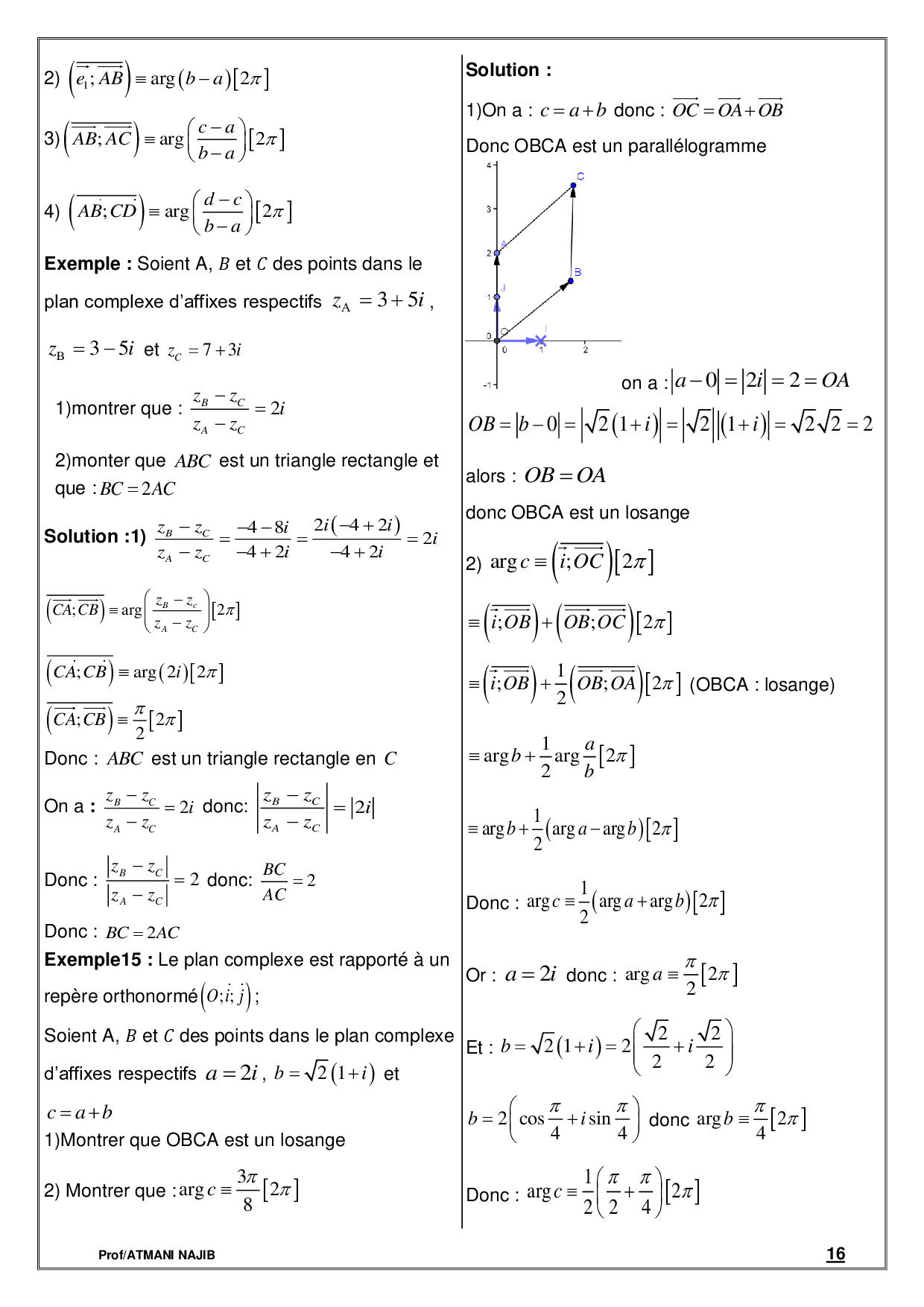 Nombres complexes 1 - Cours et exercices corrigés - AlloSchool
