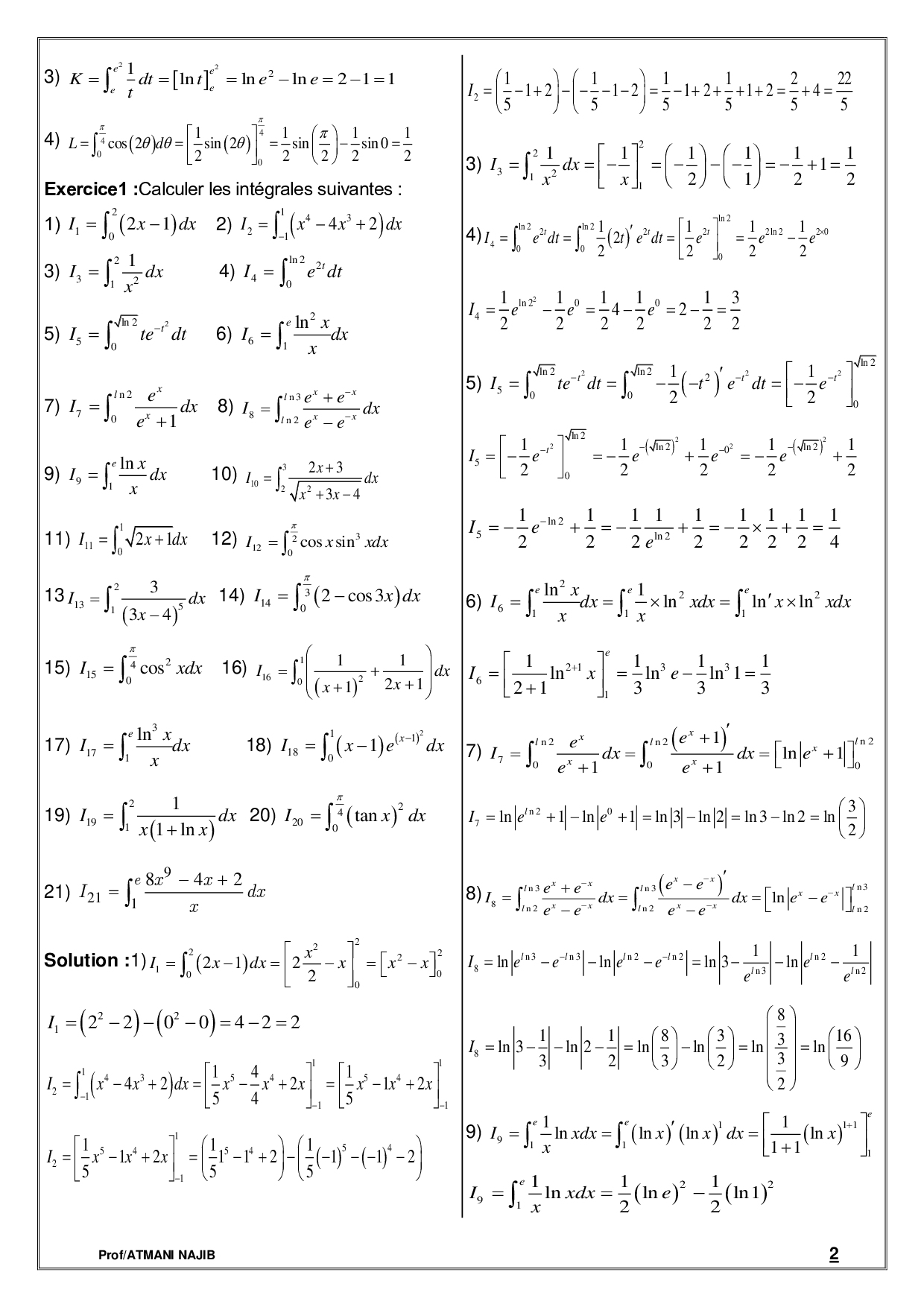 Calcul intégral - Cours et exercices corrigés - AlloSchool