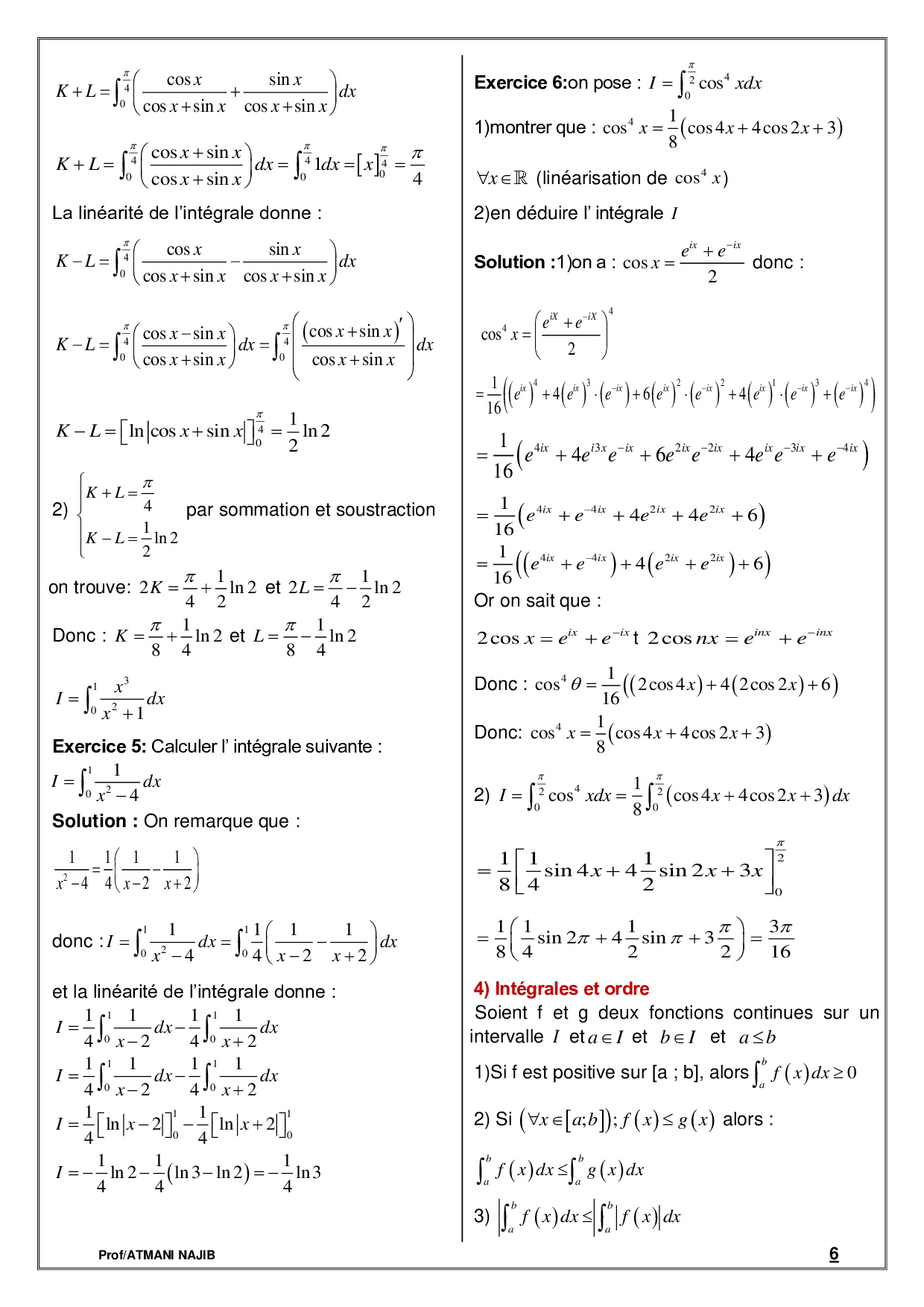 Calcul intégral - Cours et exercices corrigés - AlloSchool