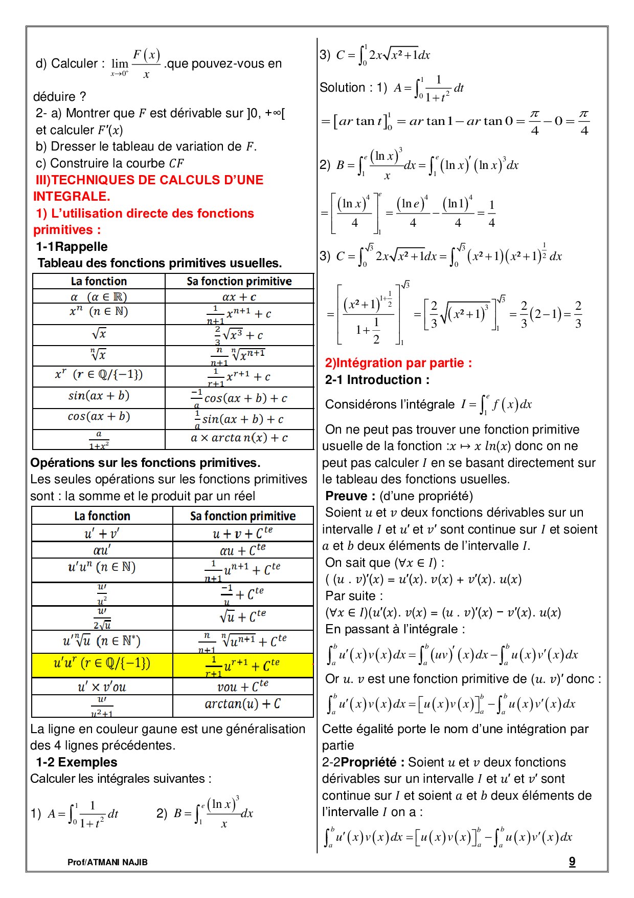 Calcul intégral - Cours et exercices corrigés - AlloSchool