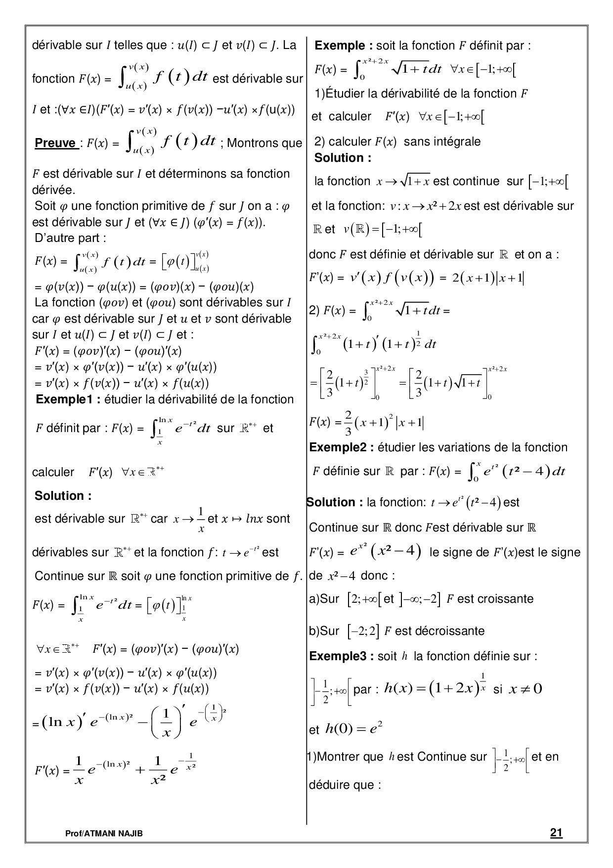 Calcul intégral - Cours et exercices corrigés - AlloSchool