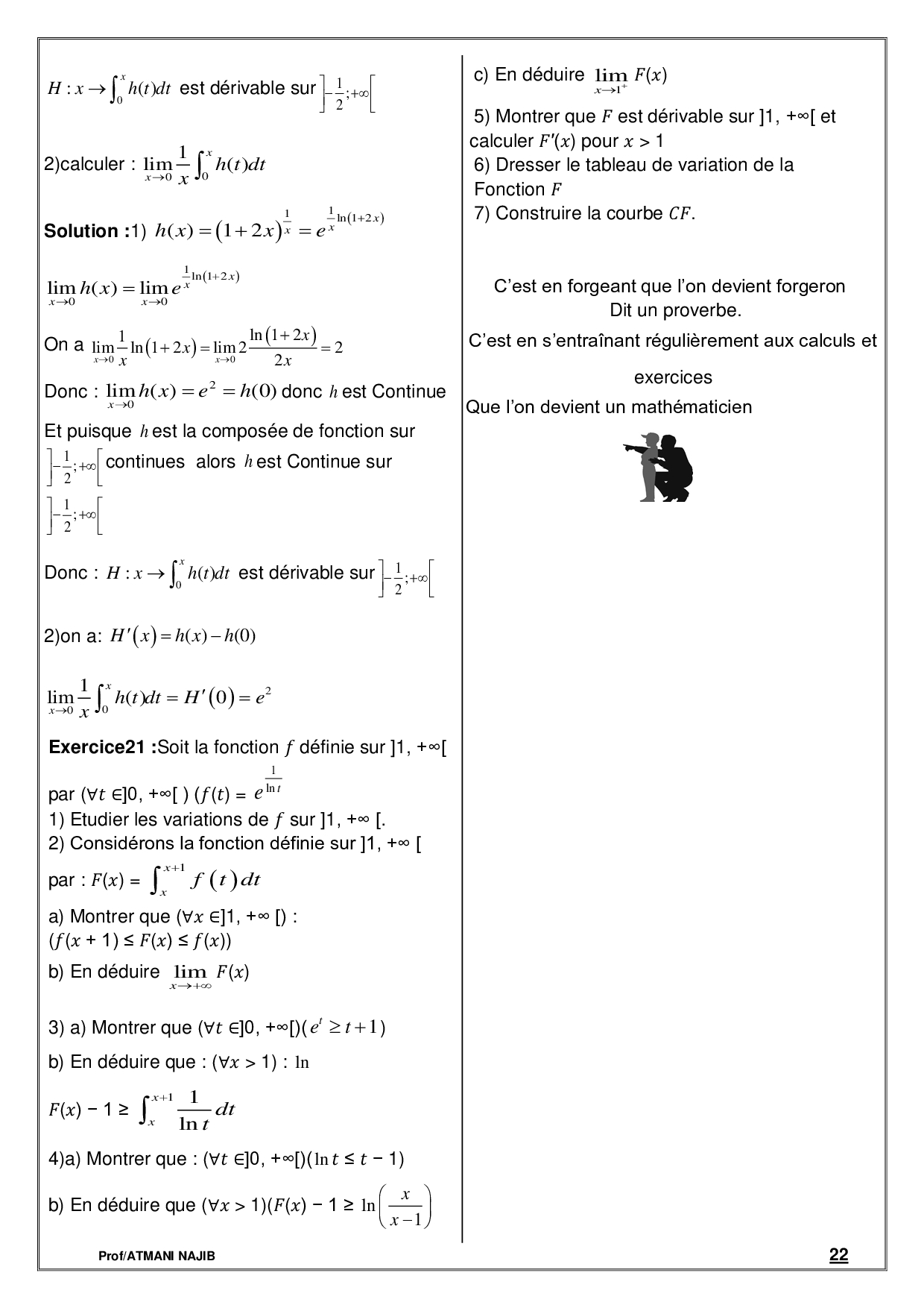Calcul intégral - Cours et exercices corrigés - AlloSchool