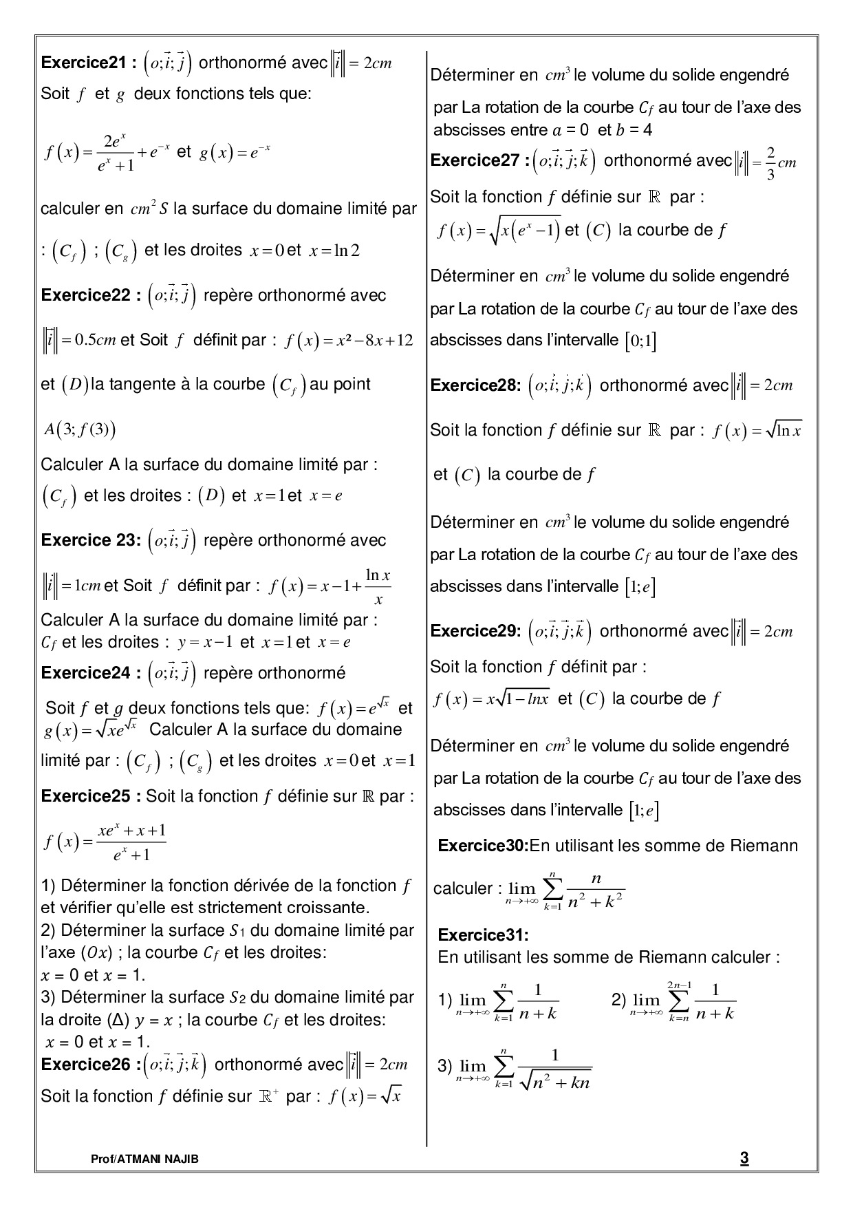 Calcul intégral - Série d'exercices 1 - AlloSchool