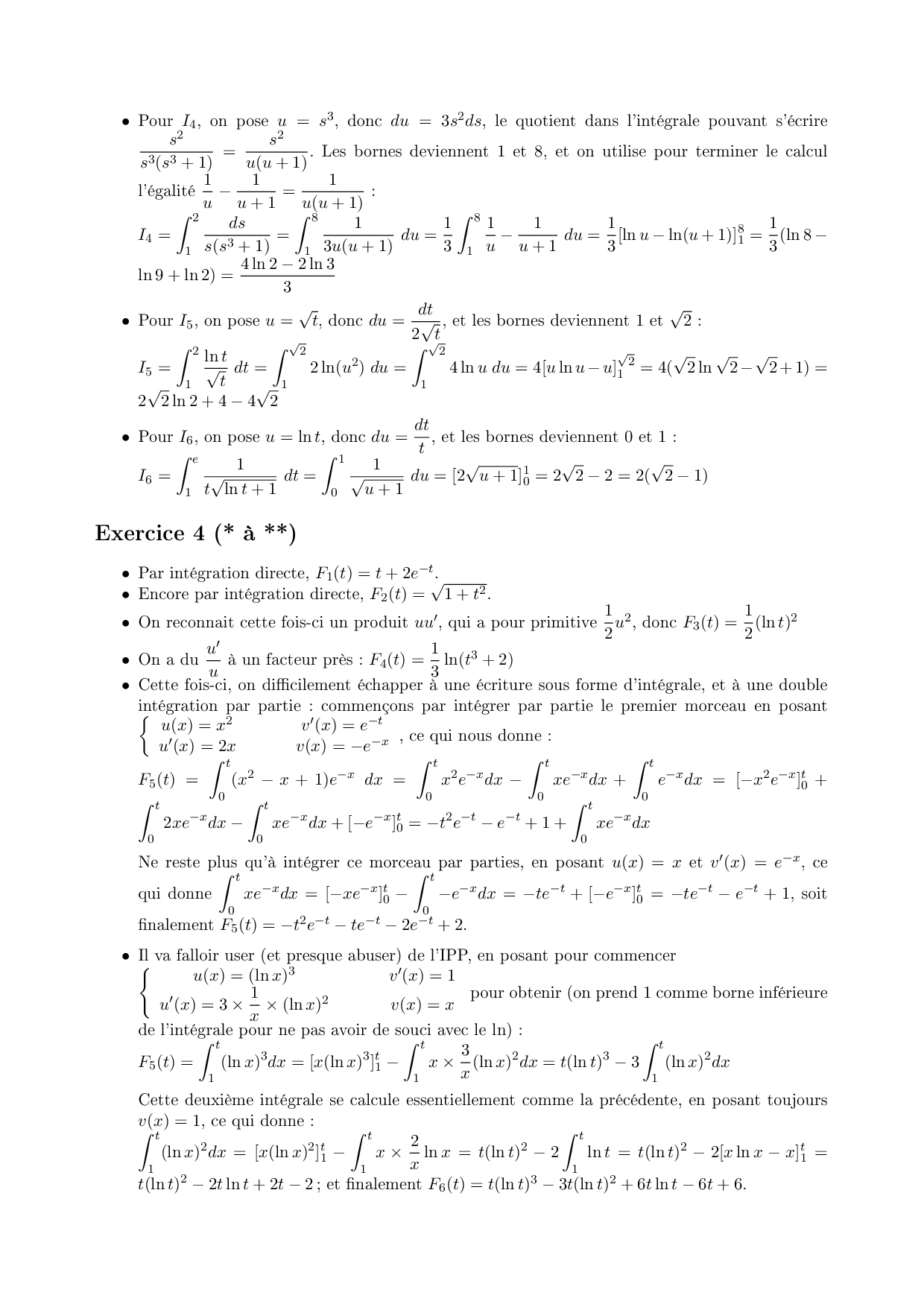 Calcul intégral - Corrigé série d'exercices 2 - AlloSchool