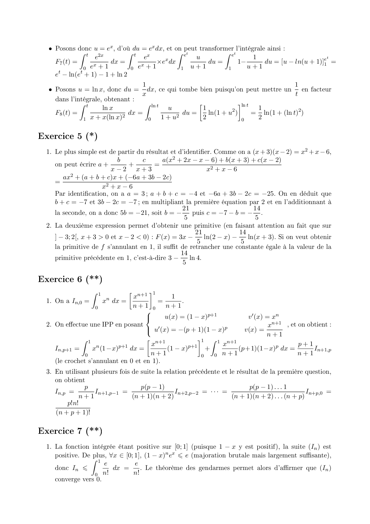 Calcul intégral - Corrigé série d'exercices 2 - AlloSchool