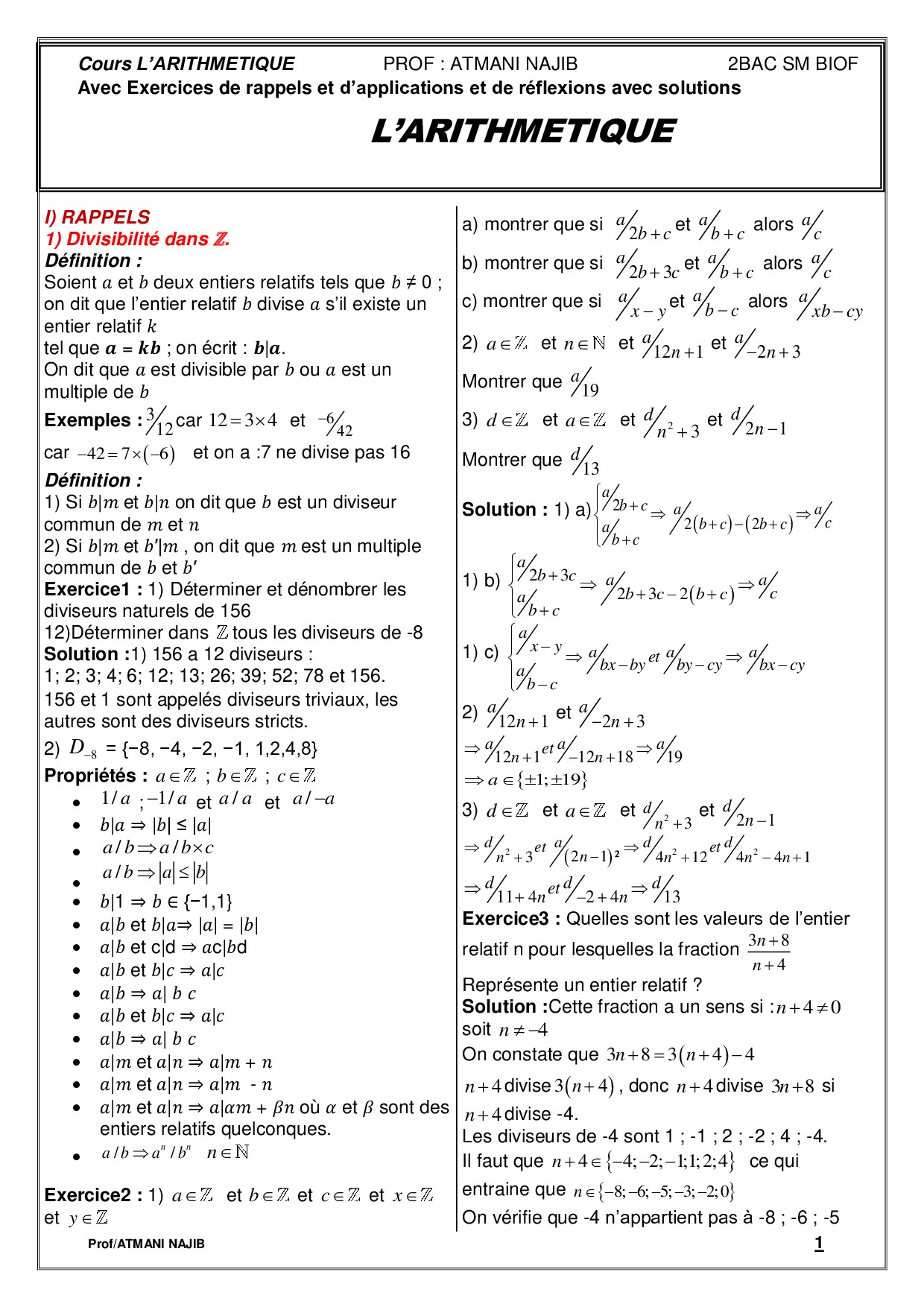 Arithmétique - Cours et exercices corrigés - AlloSchool