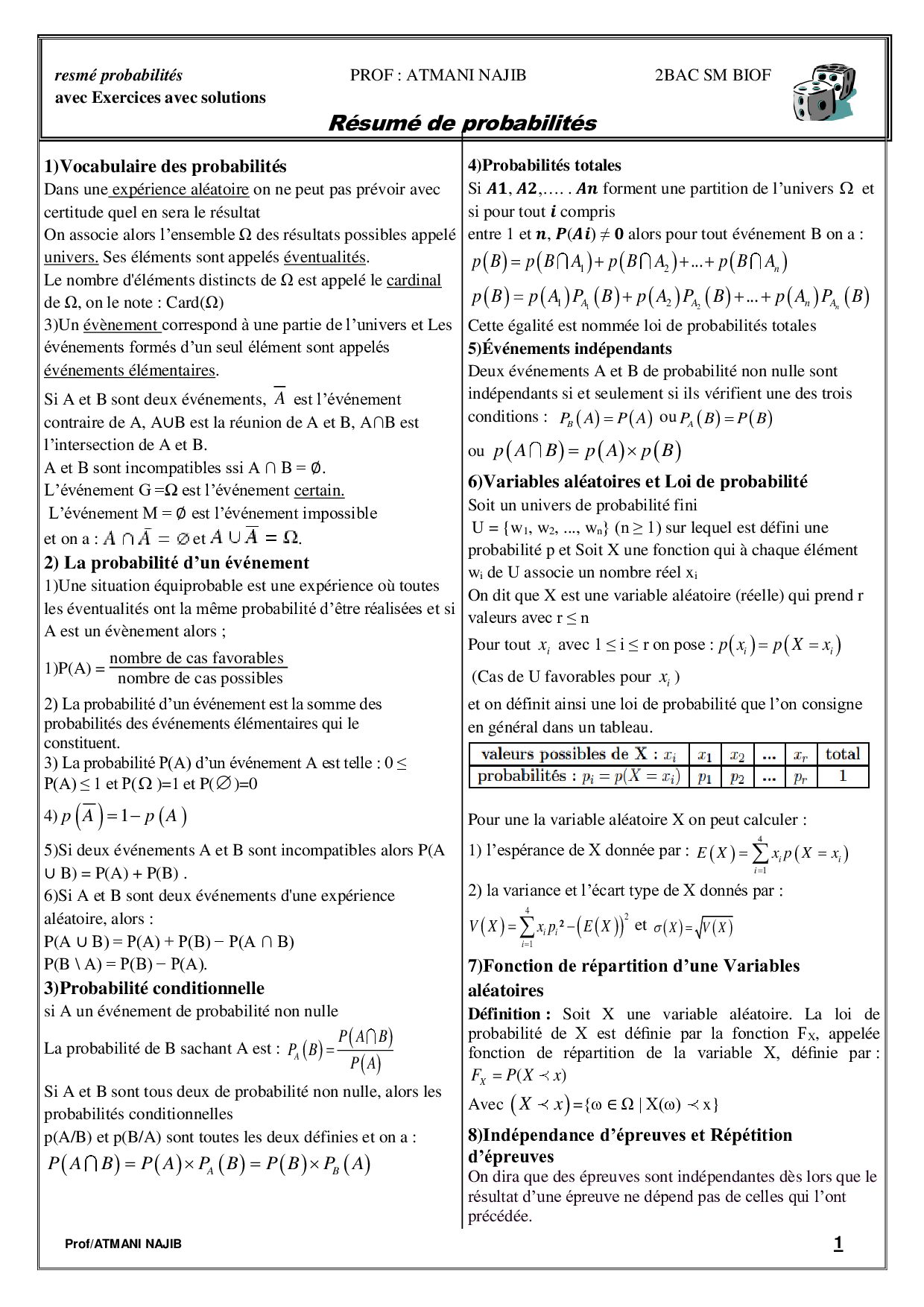 Probabilités - Résumé de cours 1 - AlloSchool