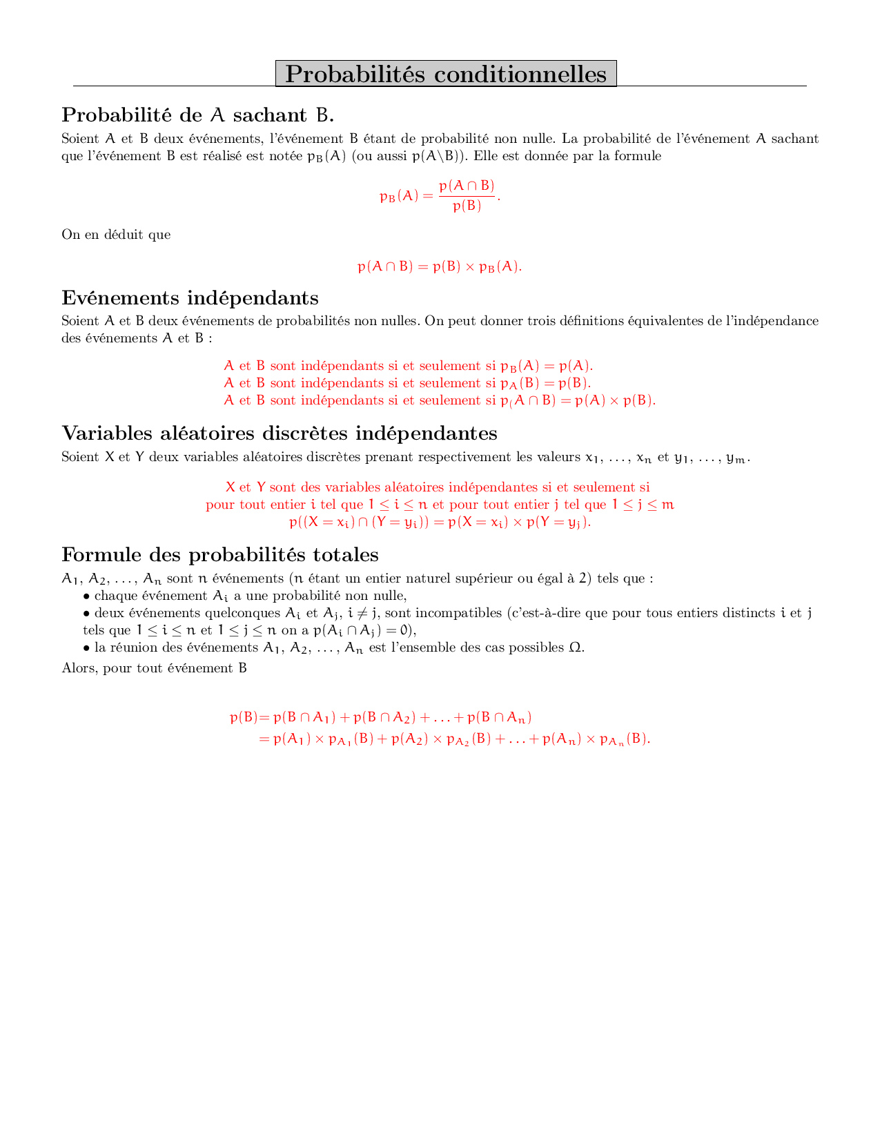 Probabilités conditionnelles - Résumé de cours - AlloSchool