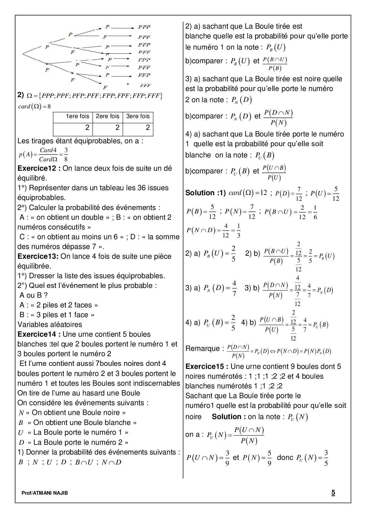 Probabilités - Exercices corrigés 1 - AlloSchool
