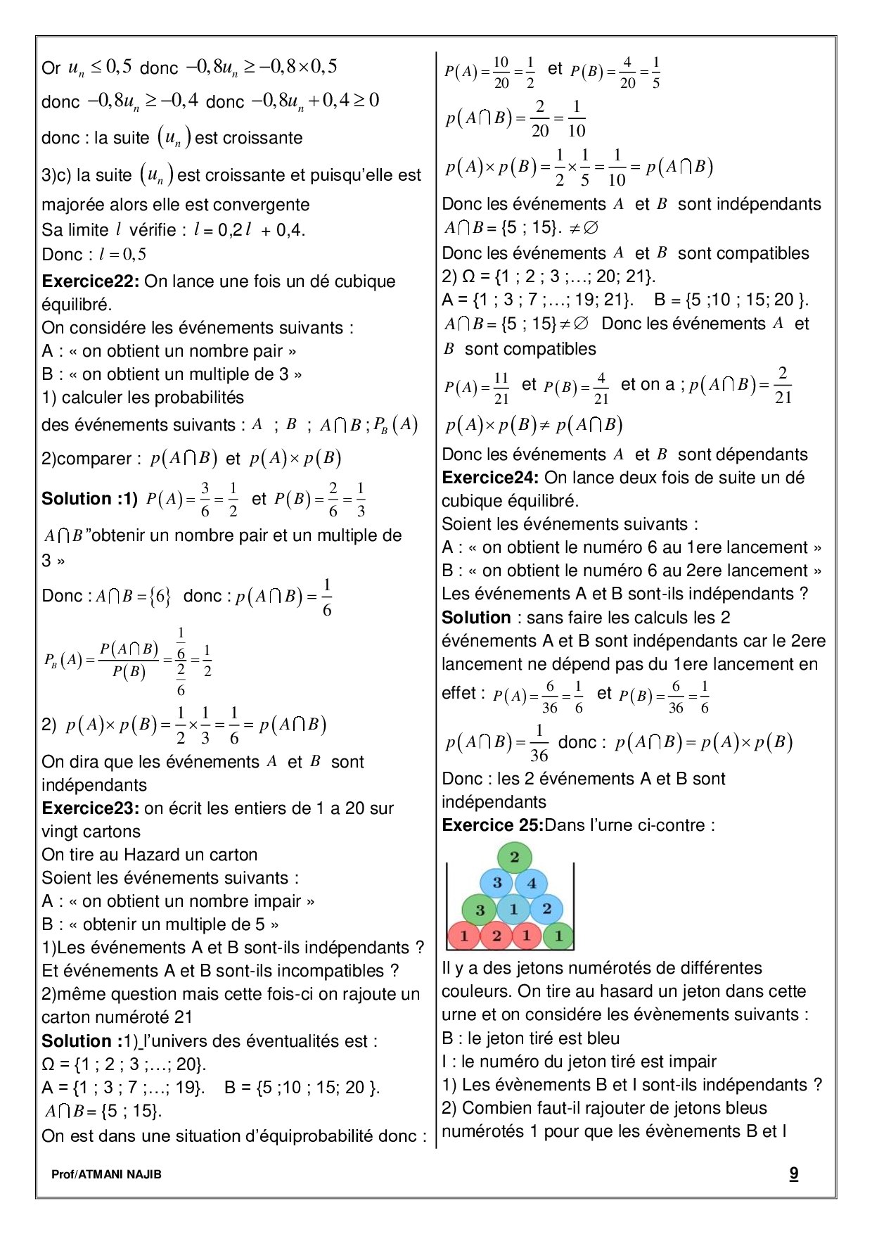 Probabilités - Exercices corrigés 1 - AlloSchool