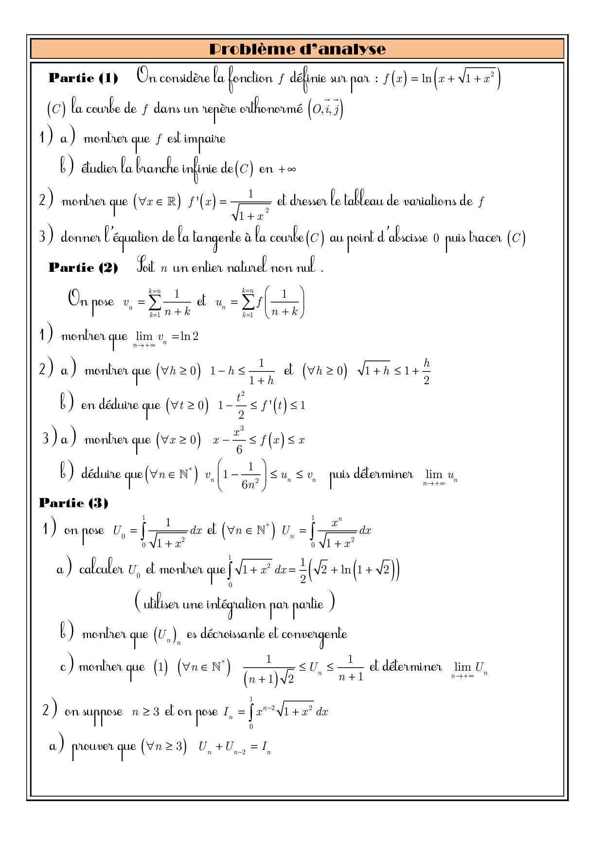 Sujet de préparation 18 - Maths 2 Bac SM - AlloSchool