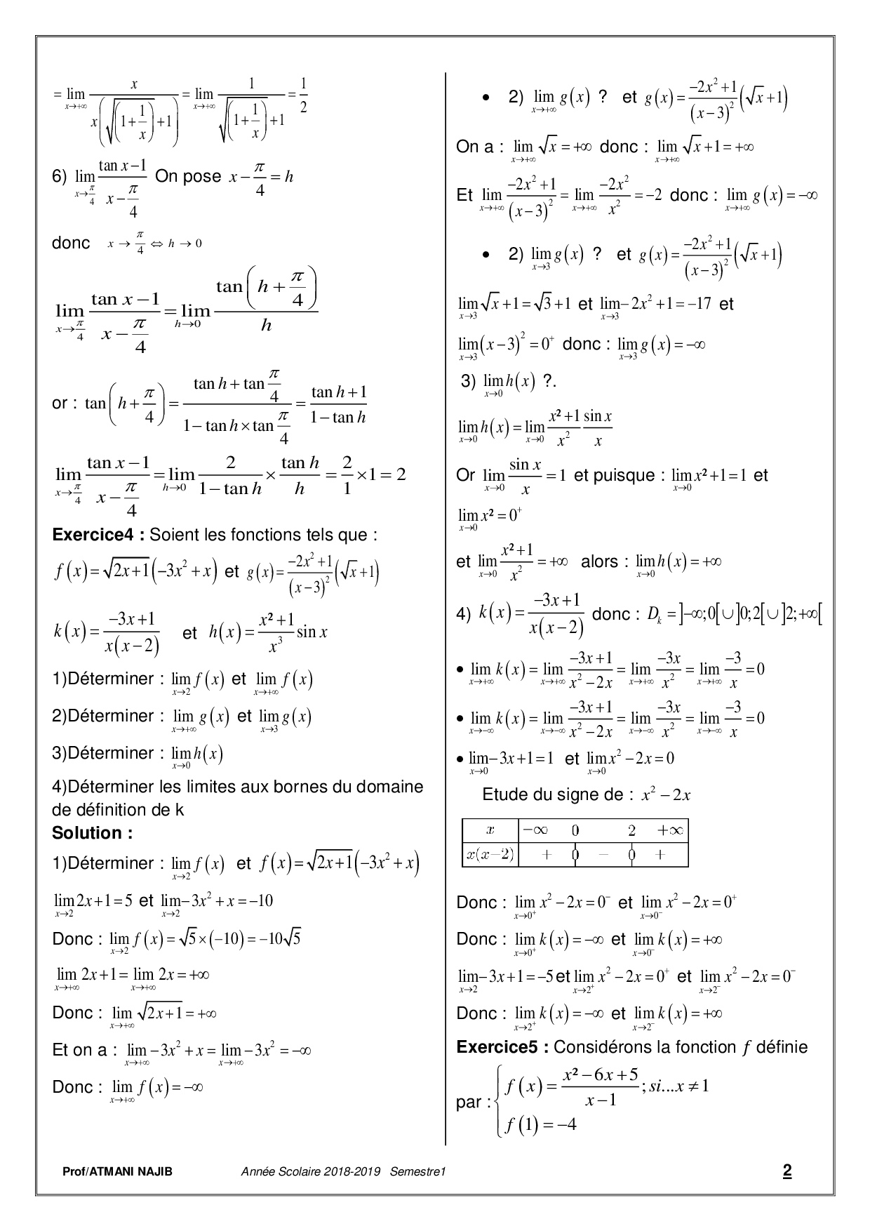 Limites et continuité - Corrigé série d'exercices 1 - AlloSchool