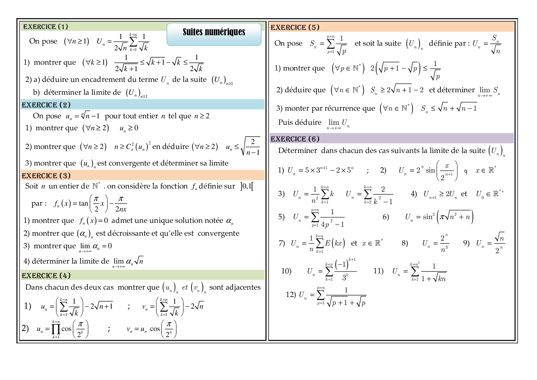 Suites numériques - Exercices non corrigés 1 - AlloSchool