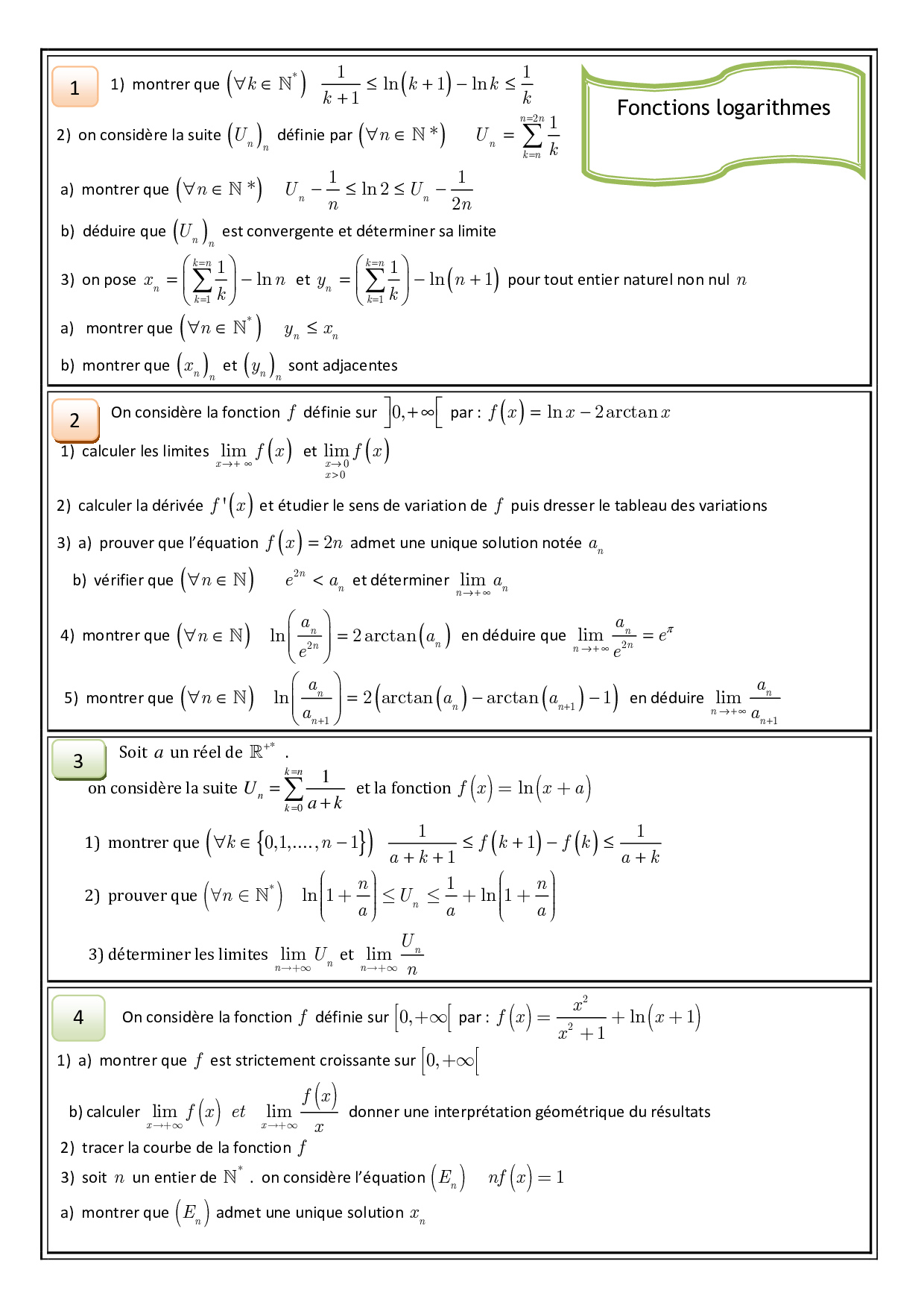 Fonctions logarithmiques - Exercices non corrigés 1 - AlloSchool