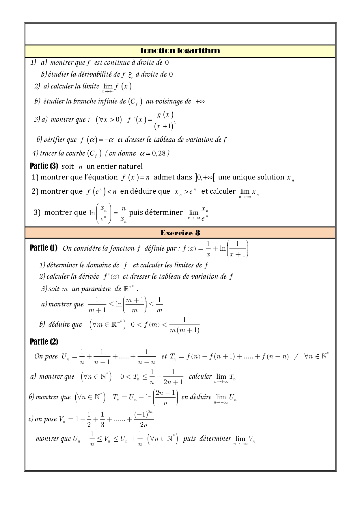 Fonctions logarithmiques - Exercices non corrigés 4 - AlloSchool