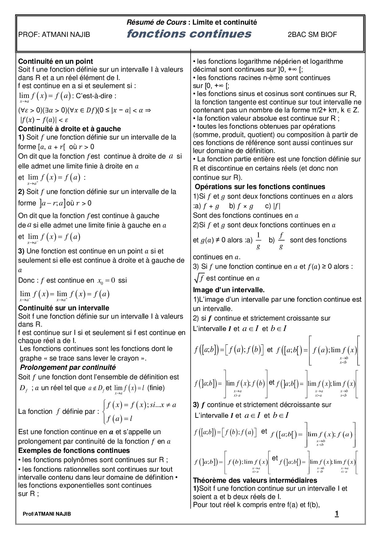 Continuité - Résumé de cours 2 - AlloSchool