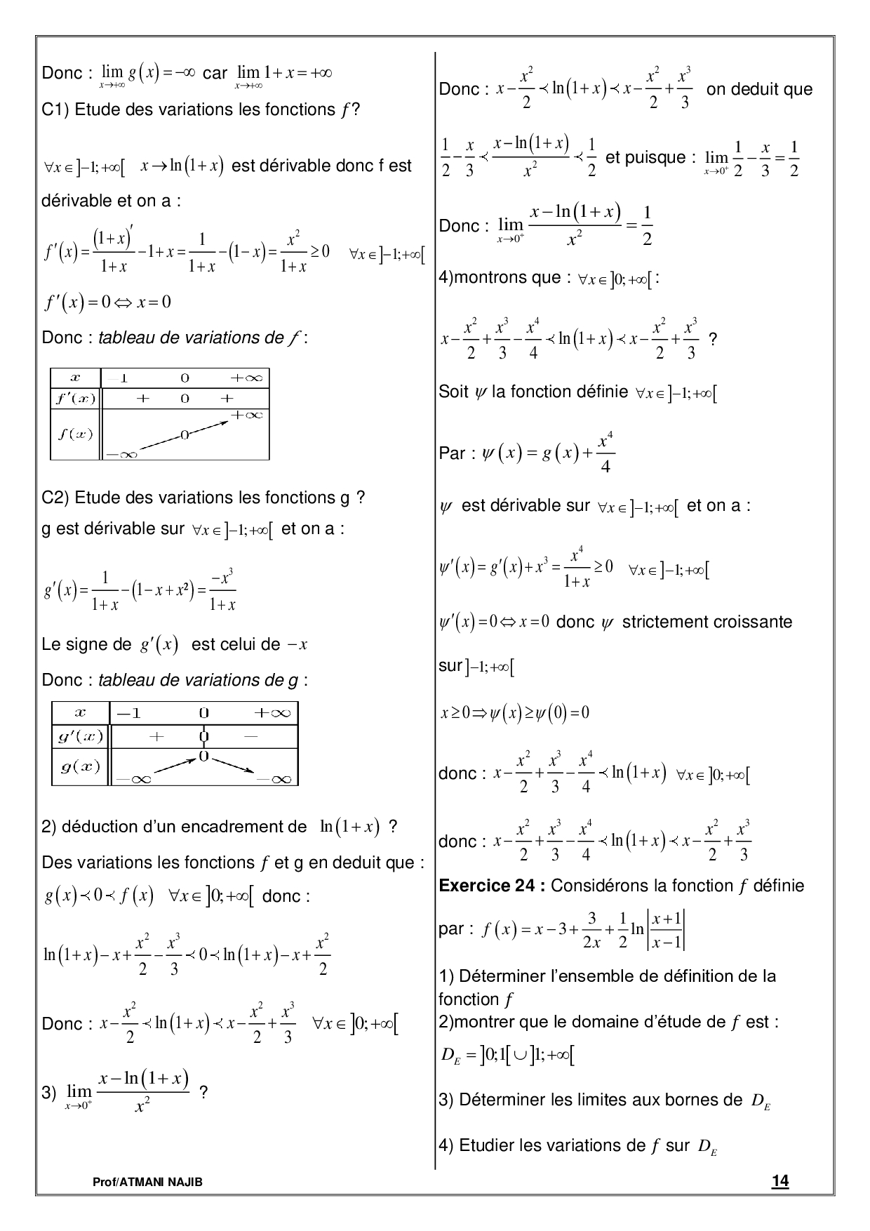 Fonctions logarithmiques - Corrigé série d'exercices 1 - AlloSchool