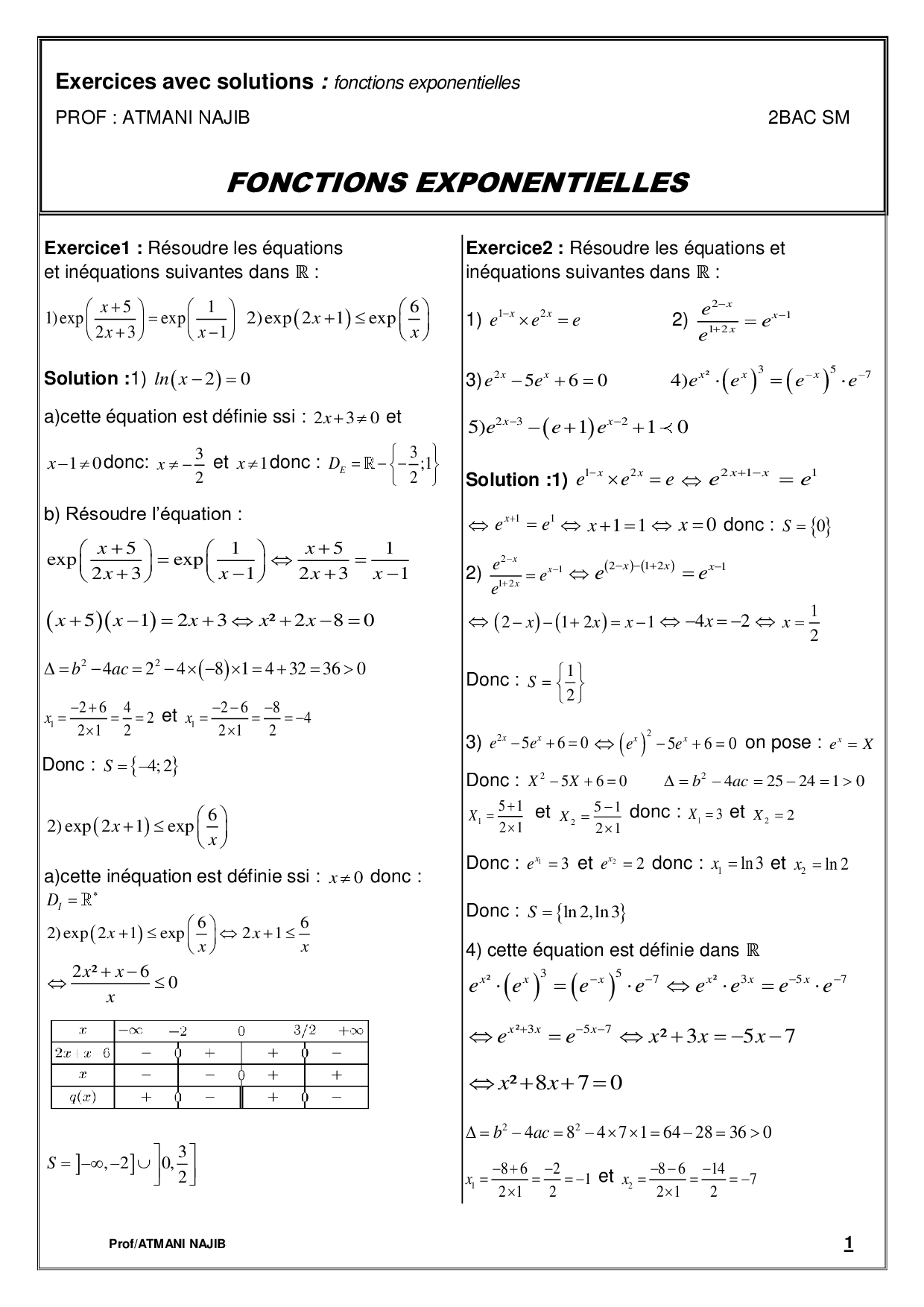Fonctions exponentielles - Corrigé série d'exercices 1 - AlloSchool