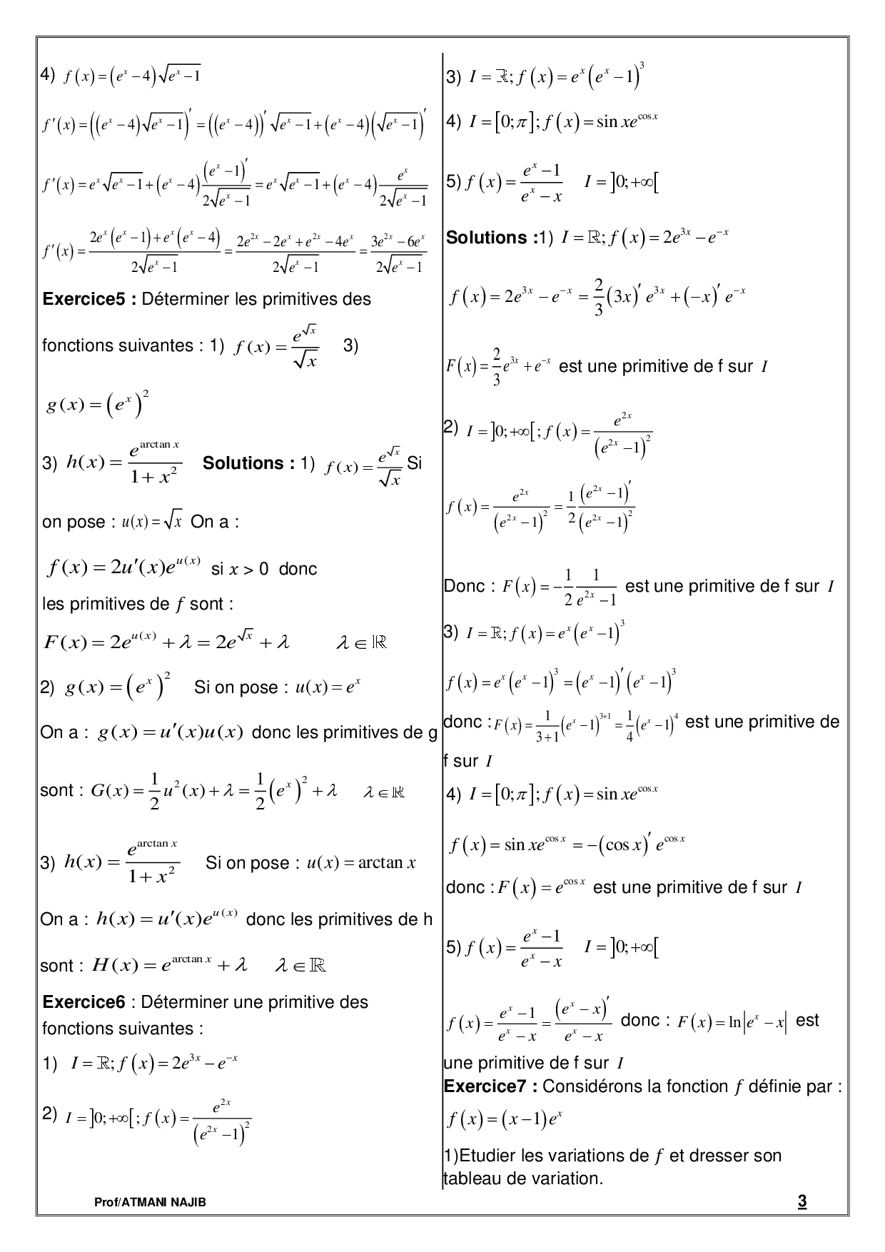 Fonctions exponentielles - Corrigé série d'exercices 1 - AlloSchool
