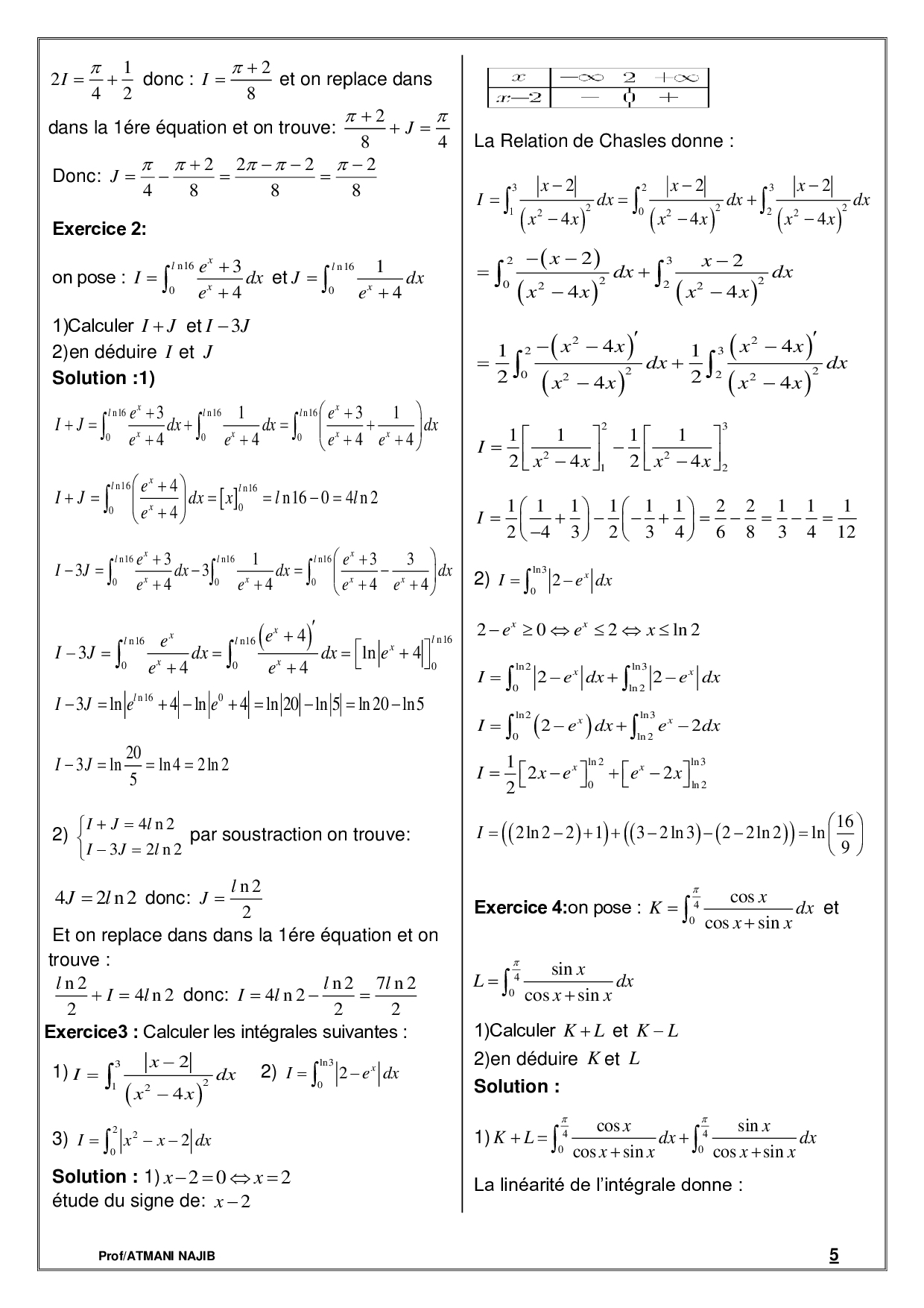Calcul intégral - Cours et exercices corrigés - AlloSchool