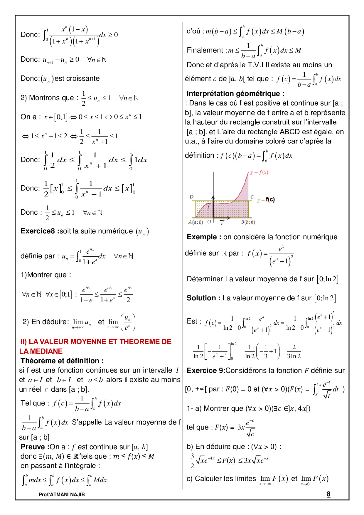 Calcul intégral - Cours et exercices corrigés - AlloSchool