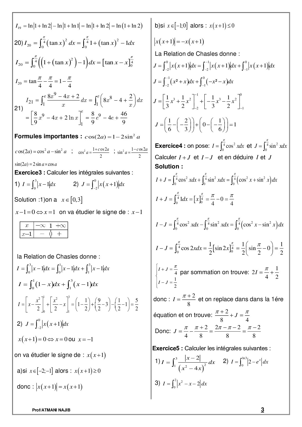 Calcul intégral - Corrigé série d'exercices 1 - AlloSchool