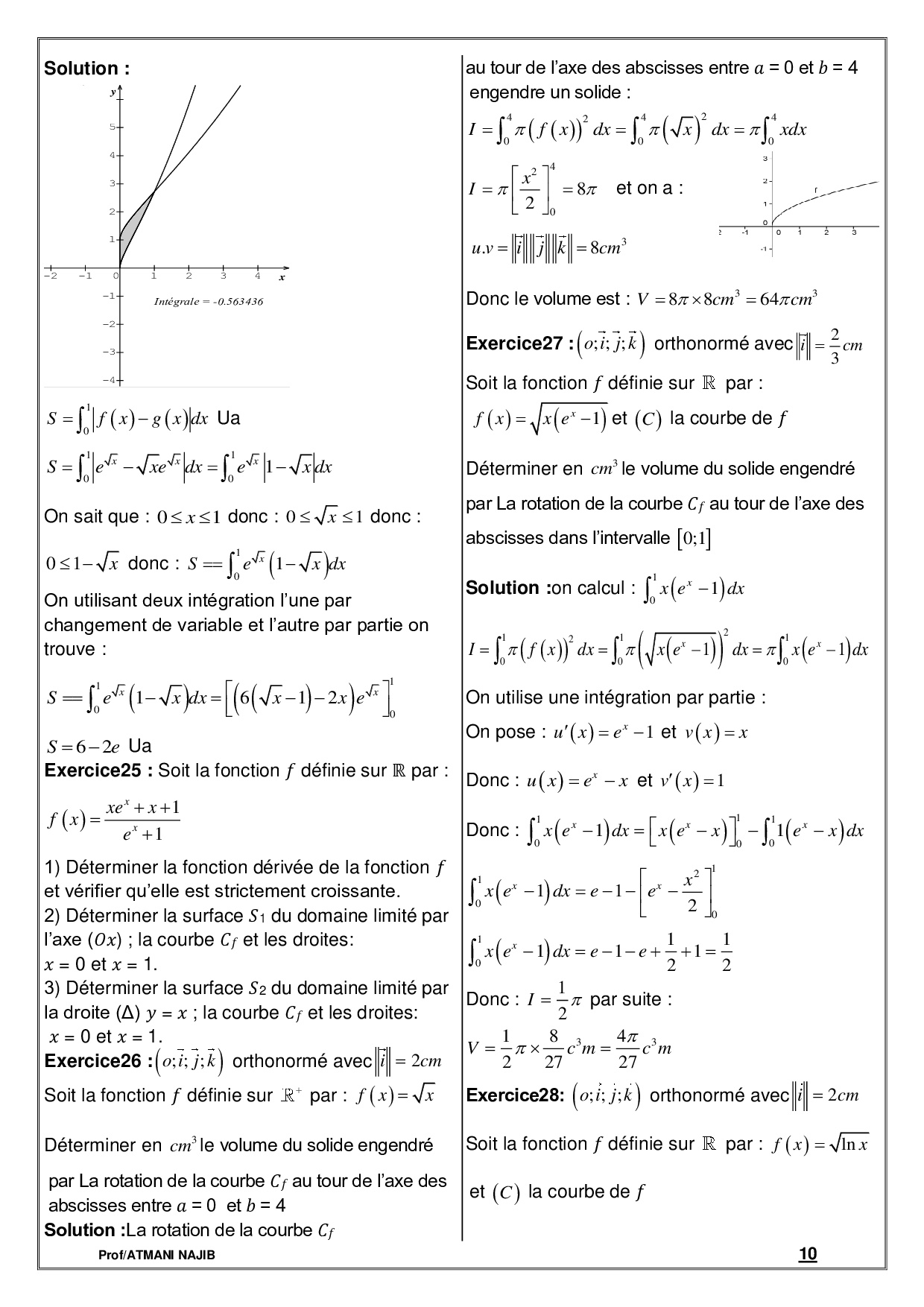 Calcul intégral - Corrigé série d'exercices 1 - AlloSchool