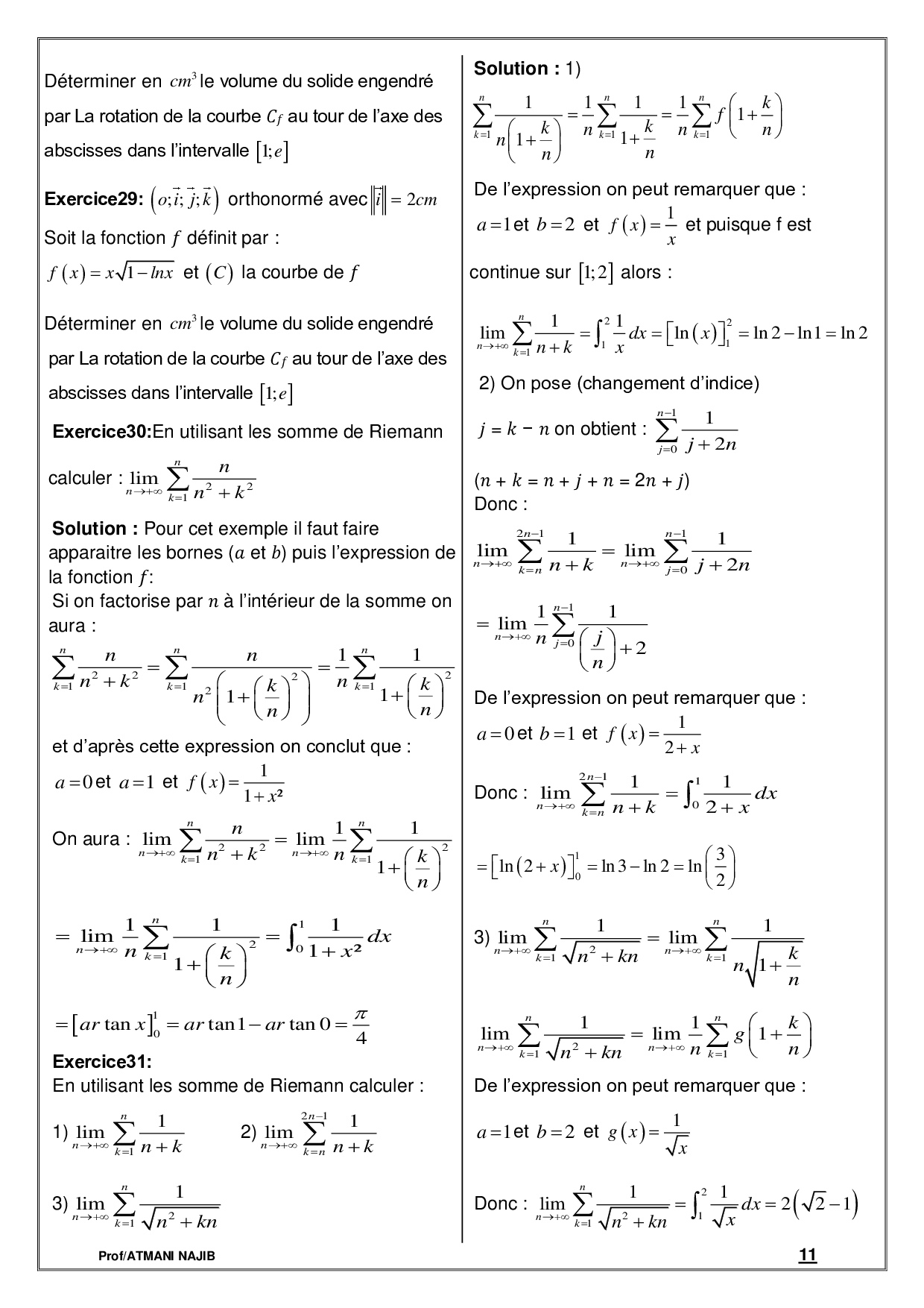 Calcul intégral - Corrigé série d'exercices 1 - AlloSchool