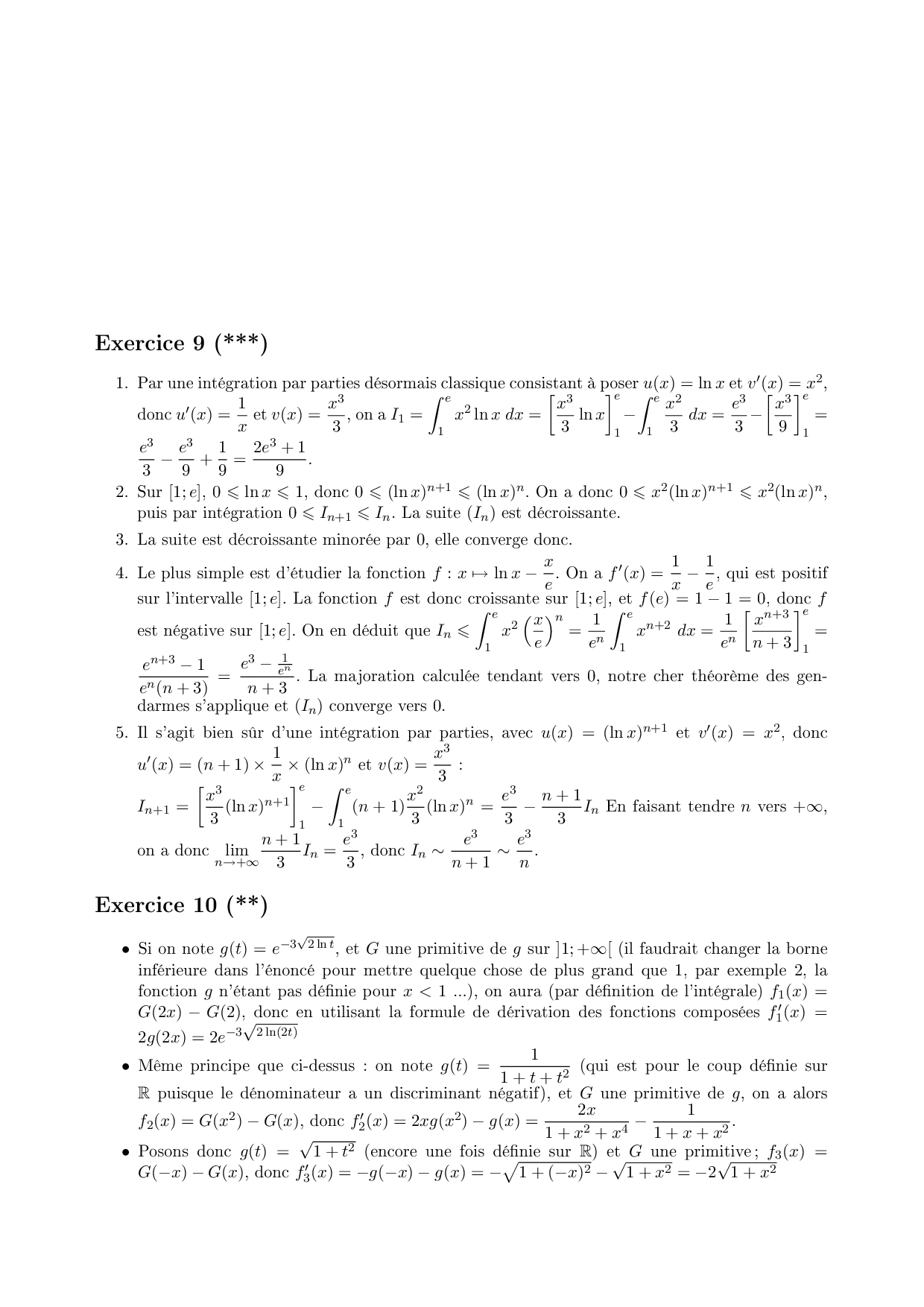 Calcul intégral - Corrigé série d'exercices 2 - AlloSchool