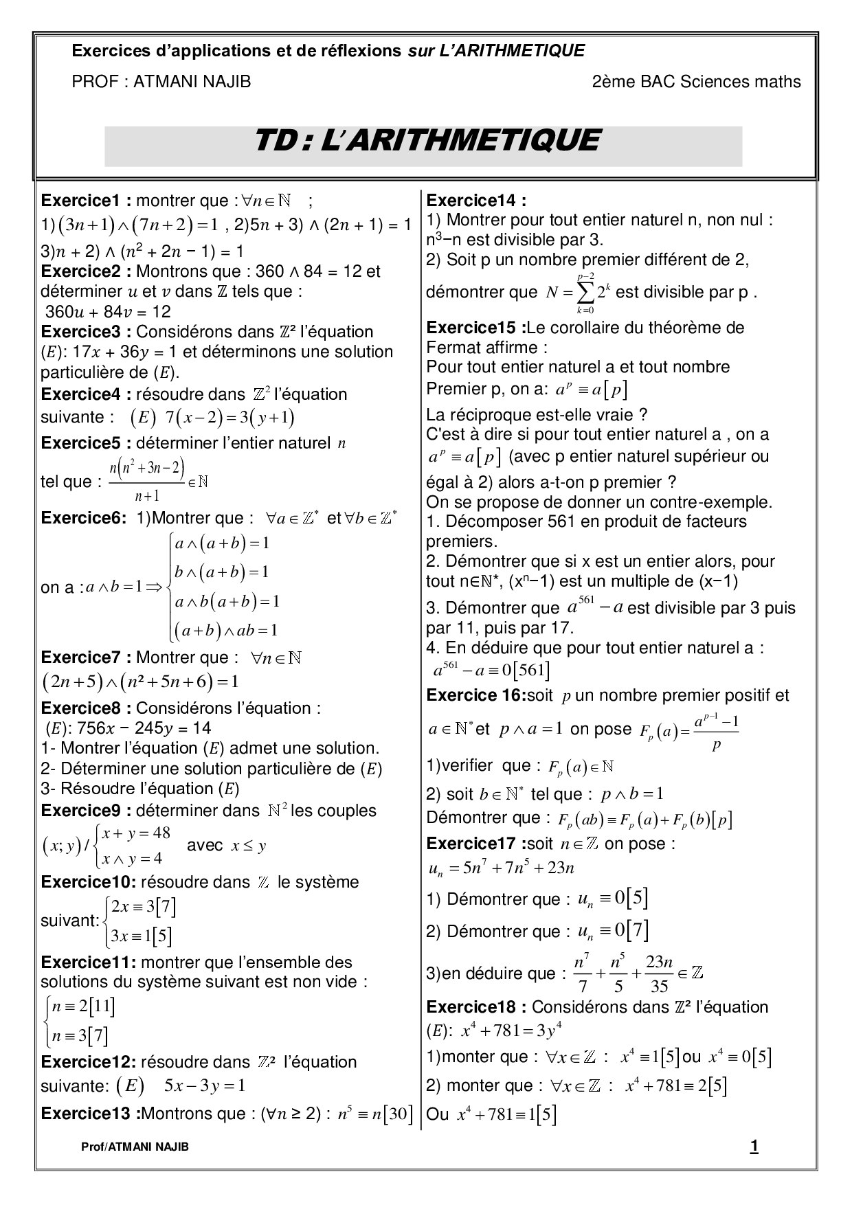 Arithmétique - Série d'exercices 2 - AlloSchool