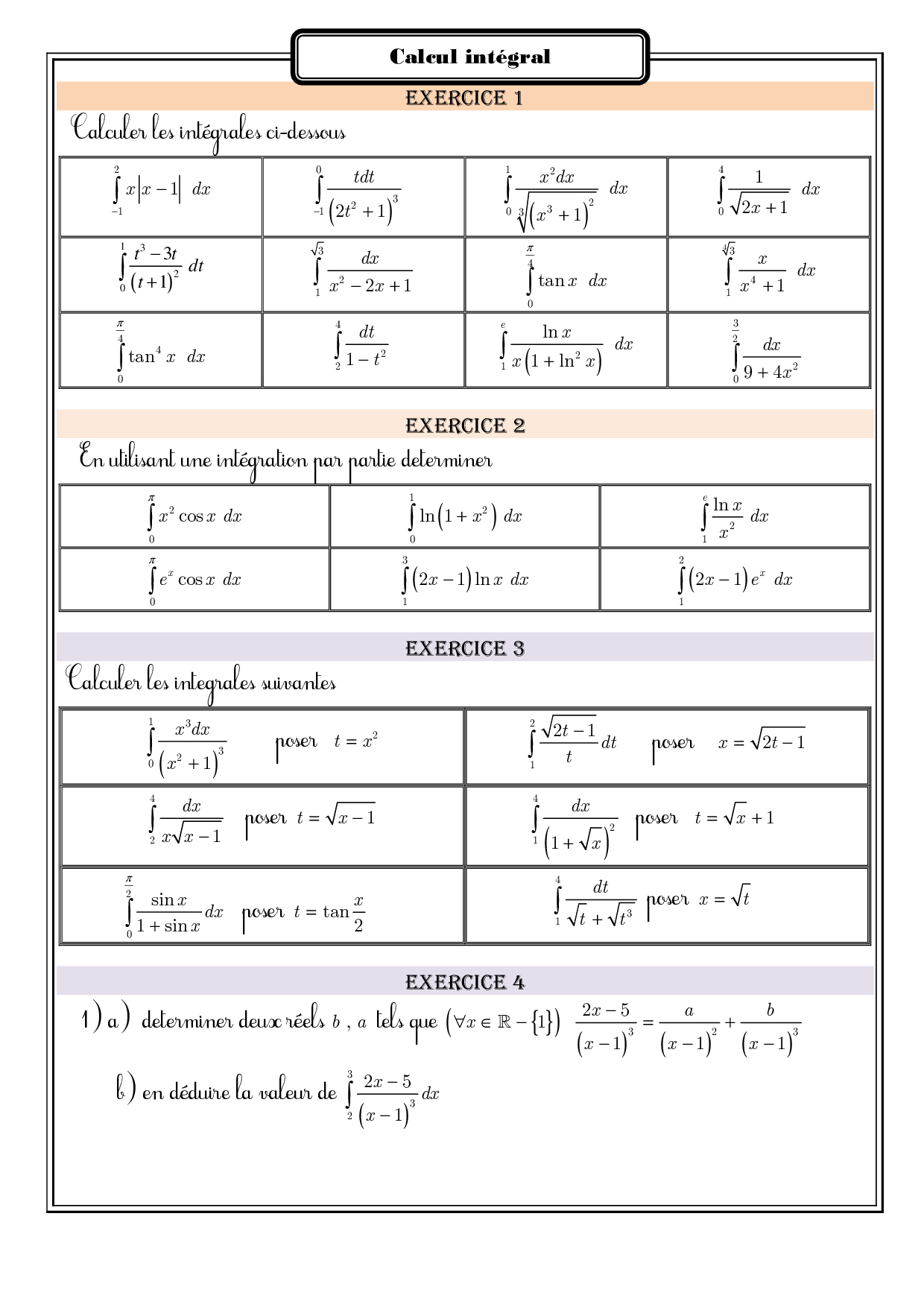 Calcul intégral - Exercices non corrigés 2 - AlloSchool