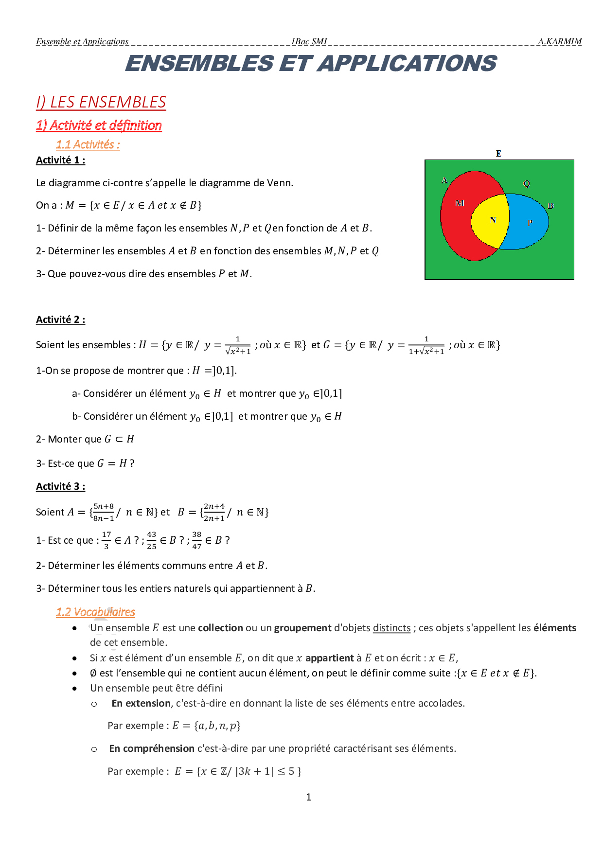 Ensembles et applications - Cours 1 - AlloSchool