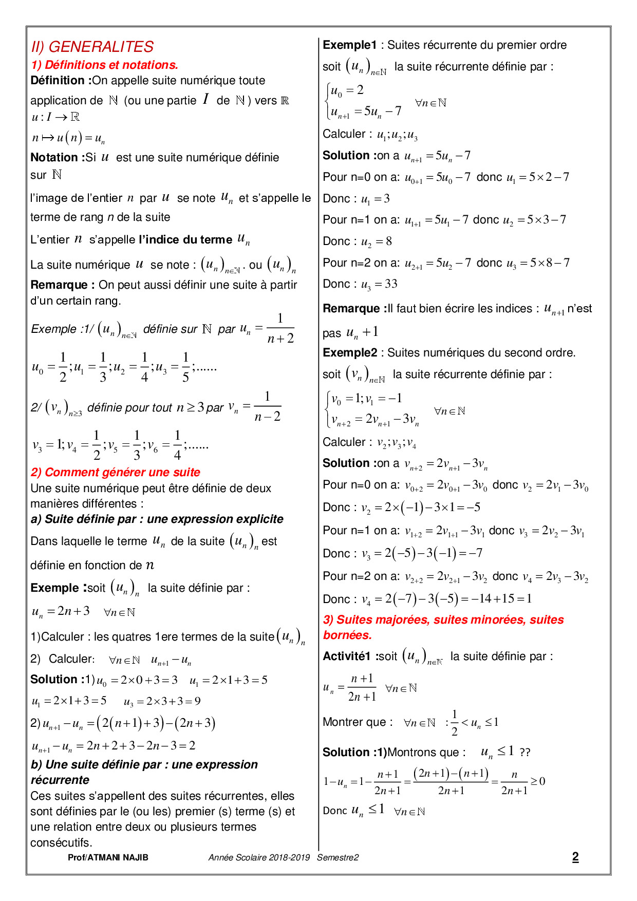 Les suites numériques - Cours et exercices corrigés - AlloSchool