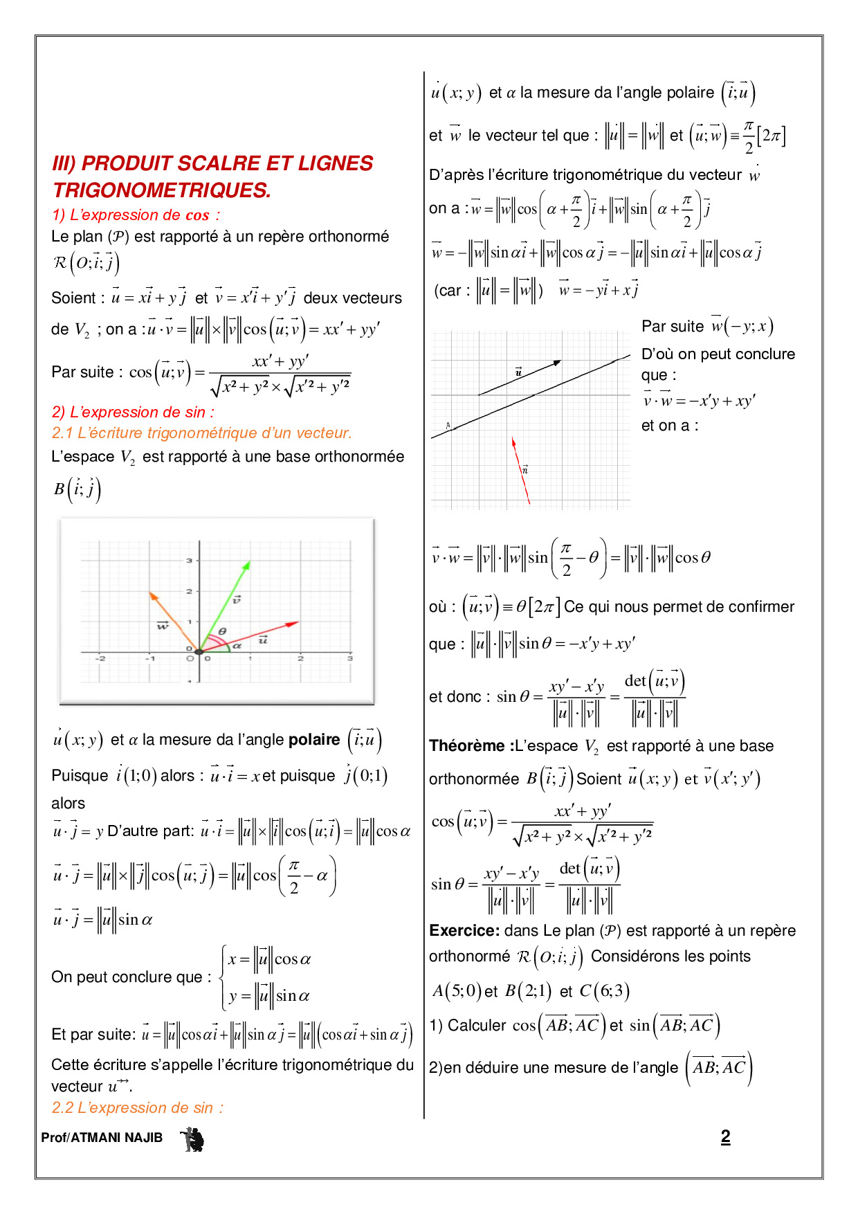 Le produit scalaire dans le plan - Cours et exercices corrigés - AlloSchool