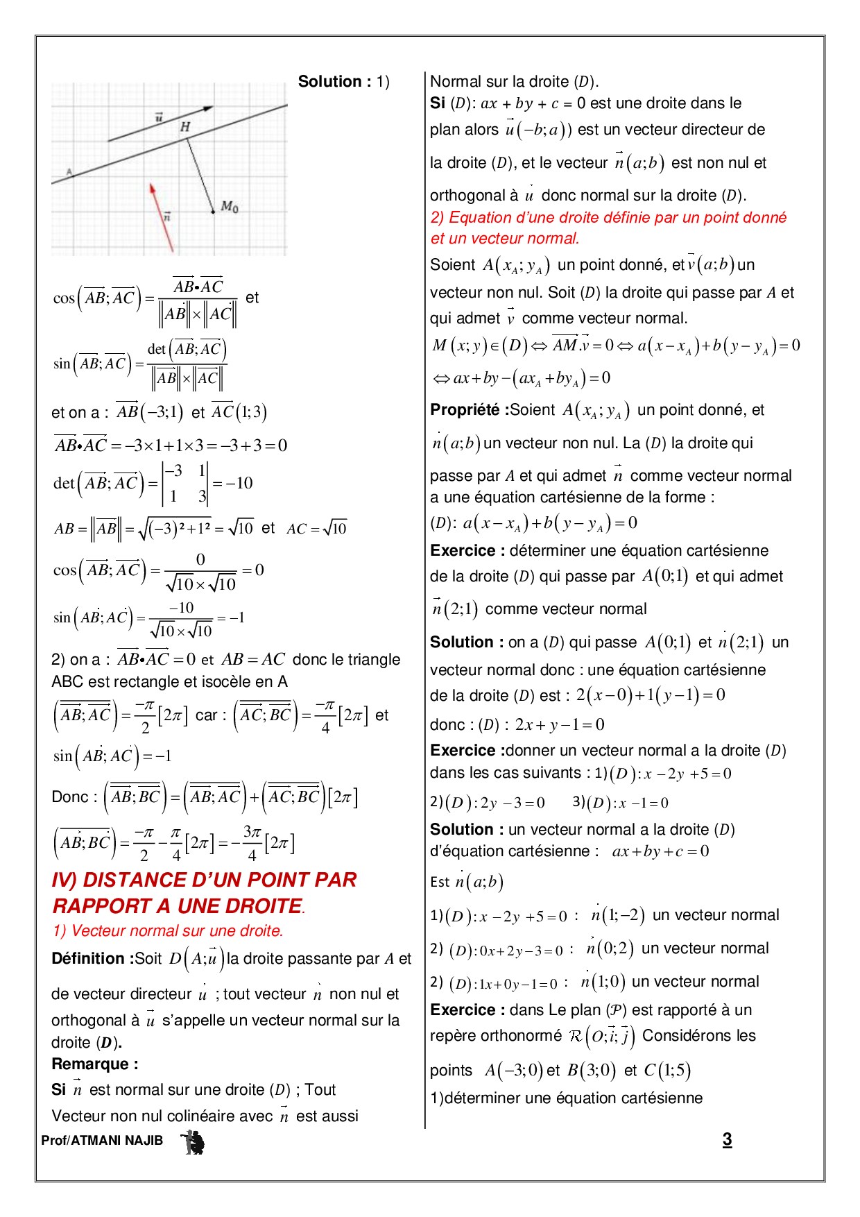 Le produit scalaire dans le plan - Cours et exercices corrigés - AlloSchool
