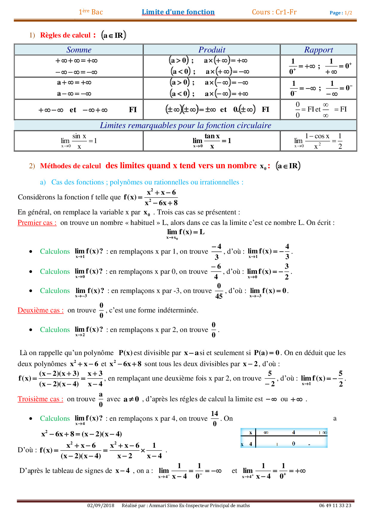 Limites d’une fonction - Résumé de cours 2 - AlloSchool