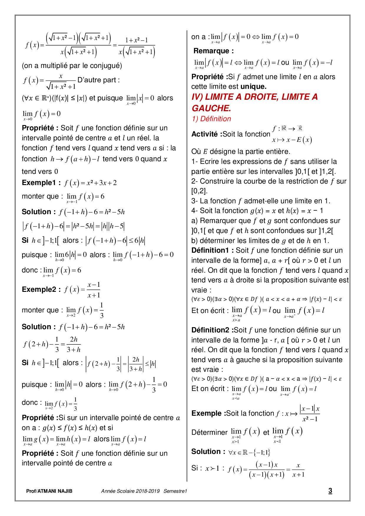 Limites d’une fonction - Cours et exercices corrigés - AlloSchool