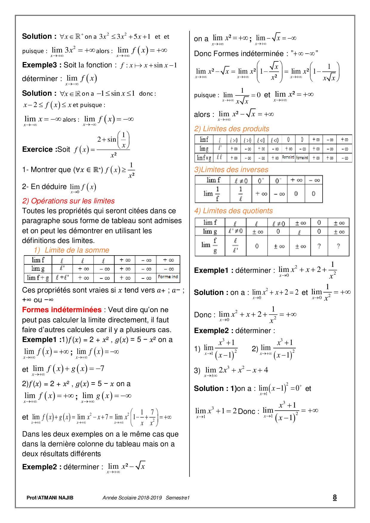Limites d’une fonction - Cours et exercices corrigés - AlloSchool