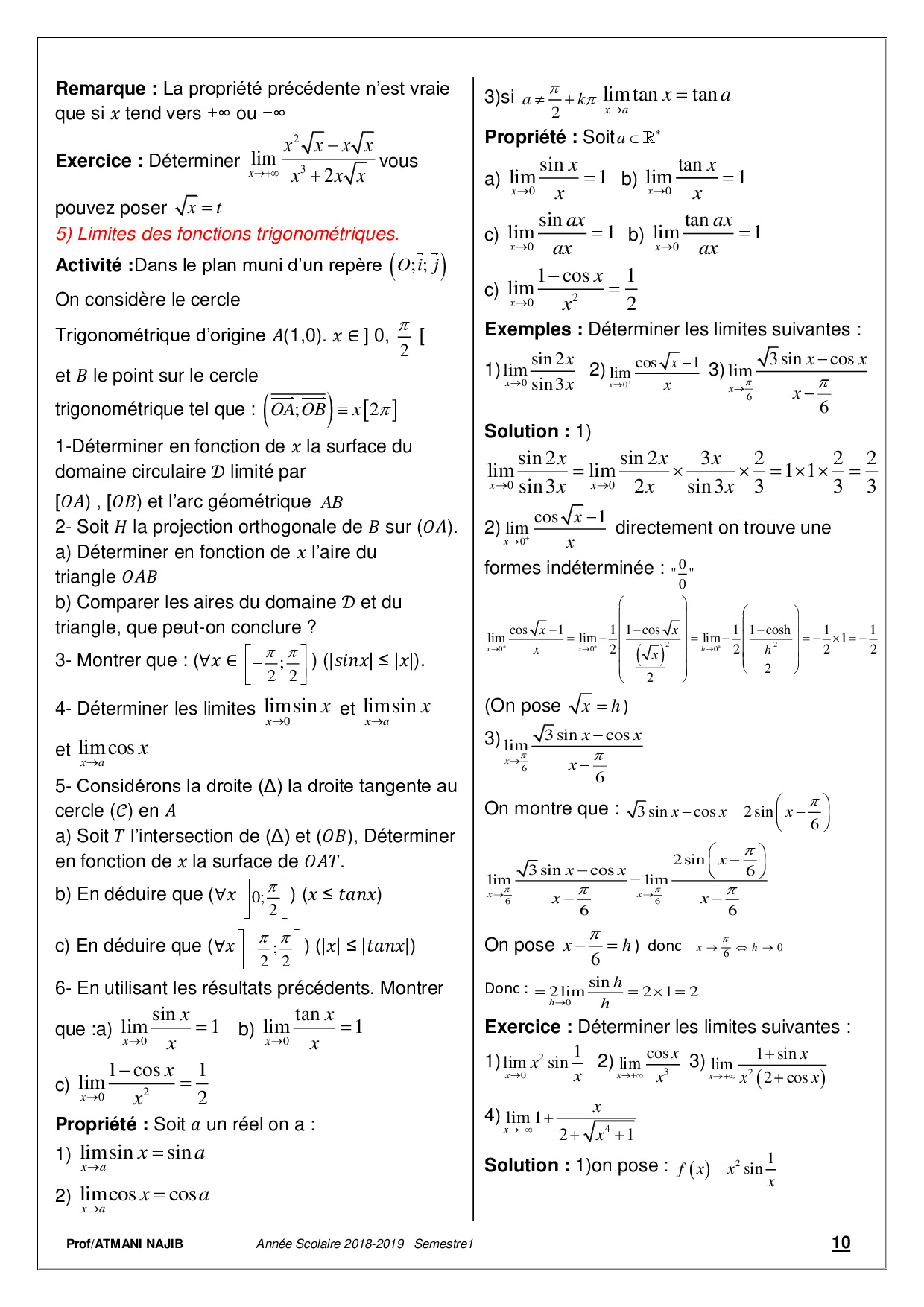 Limites d’une fonction - Cours et exercices corrigés - AlloSchool
