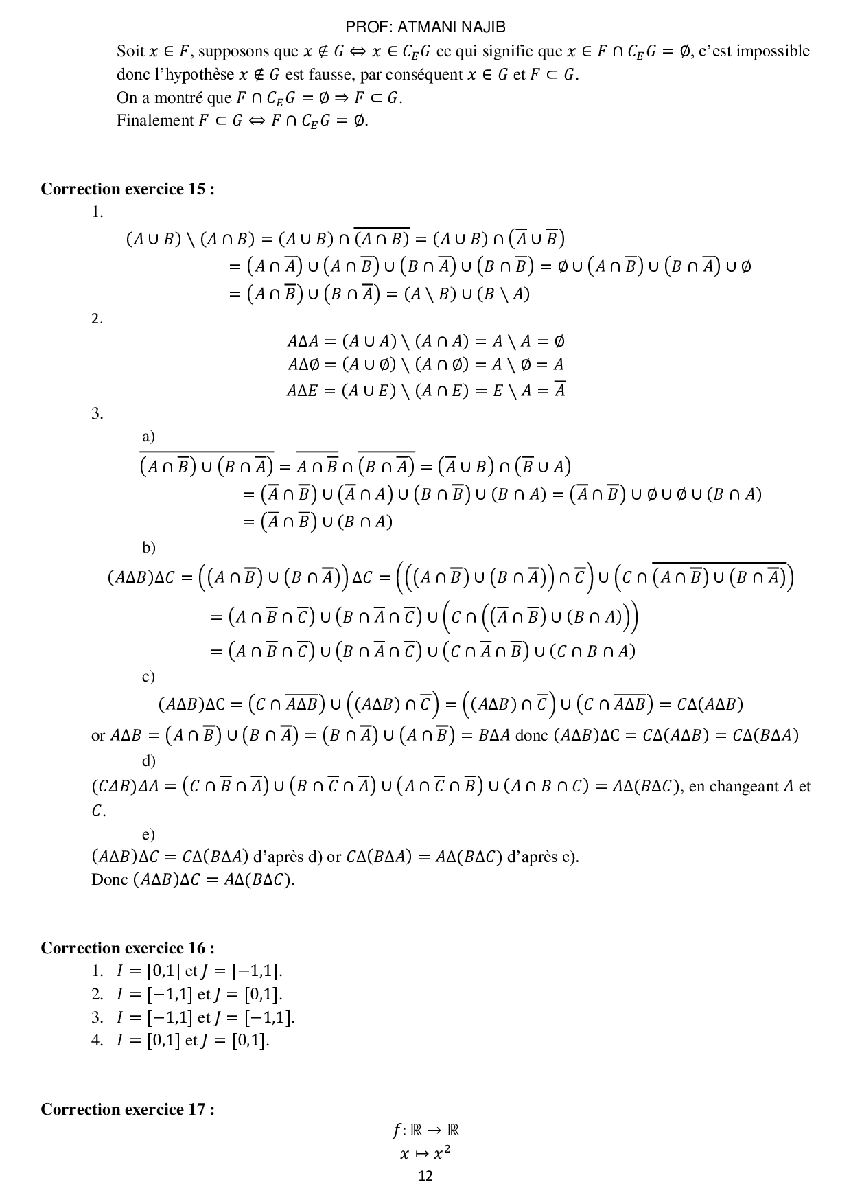 Ensembles et applications - Corrigé série d'exercices 2 - AlloSchool