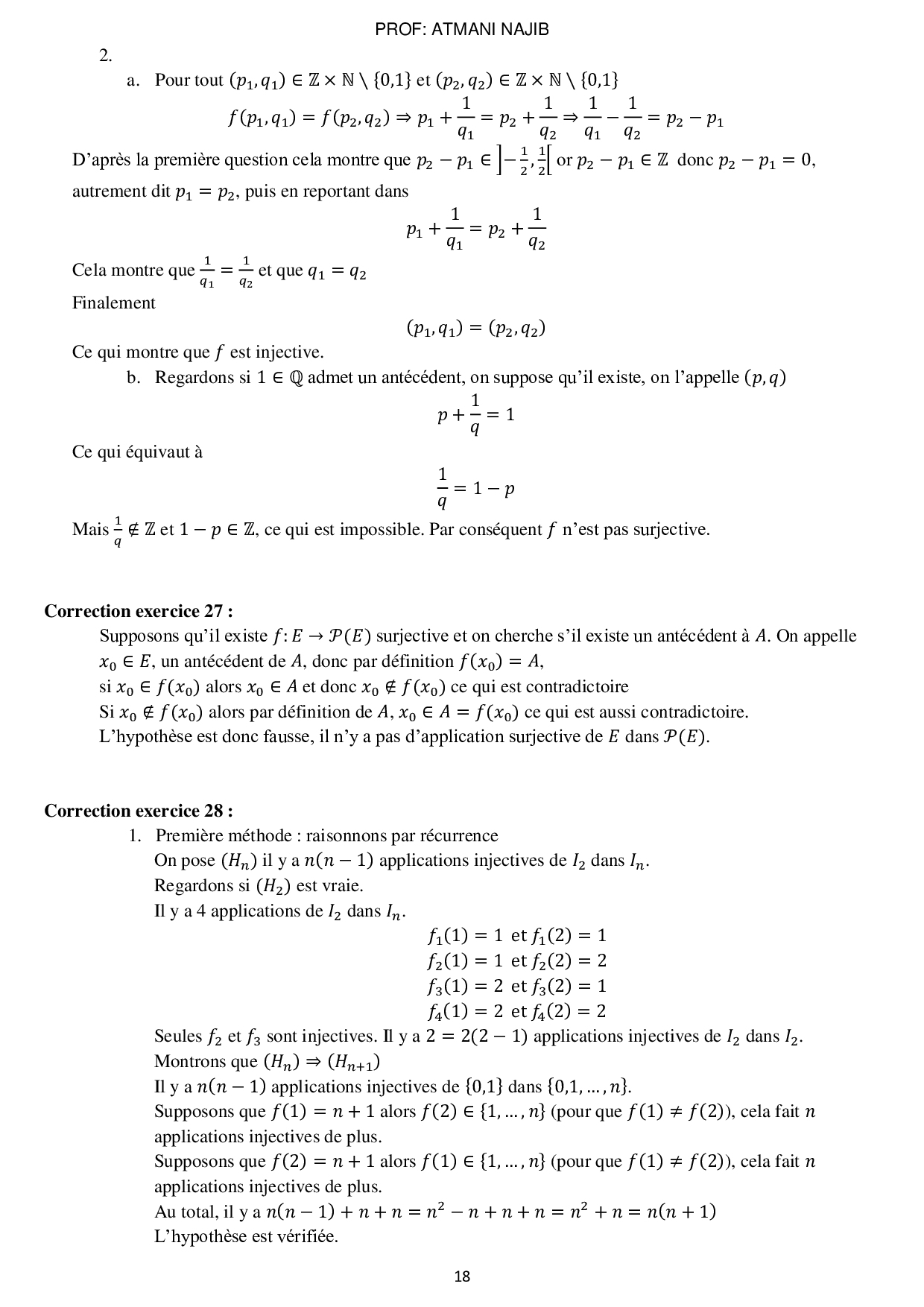 Ensembles et applications - Corrigé série d'exercices 2 - AlloSchool