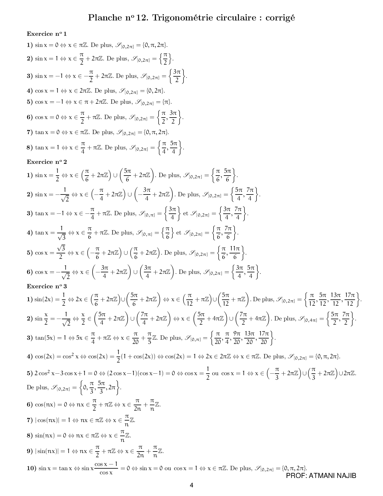 Calcul trigonométrique - Corrigé série d'exercices 2 - AlloSchool