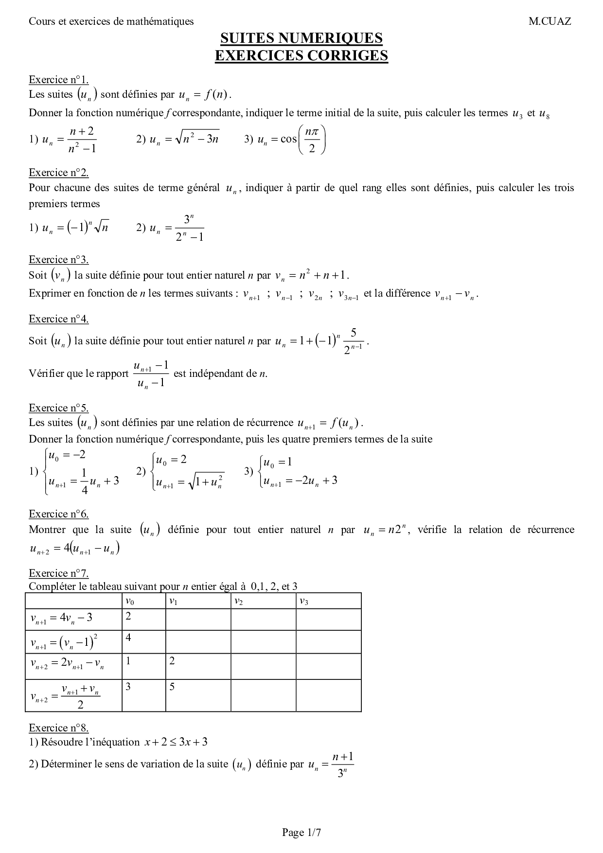 Les suites numériques - Série d'exercices 3 - AlloSchool