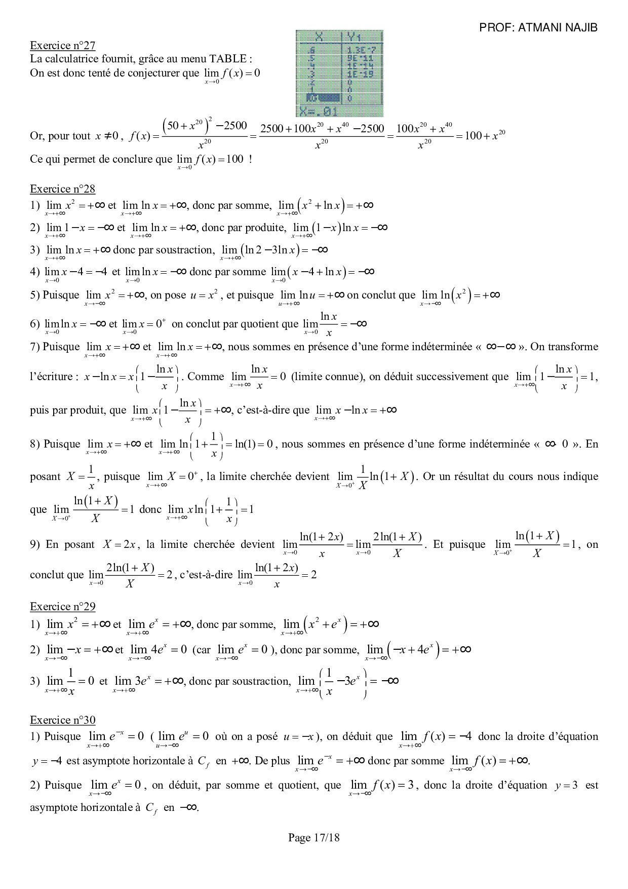 Limites d’une fonction - Corrigé série d'exercices 2 - AlloSchool
